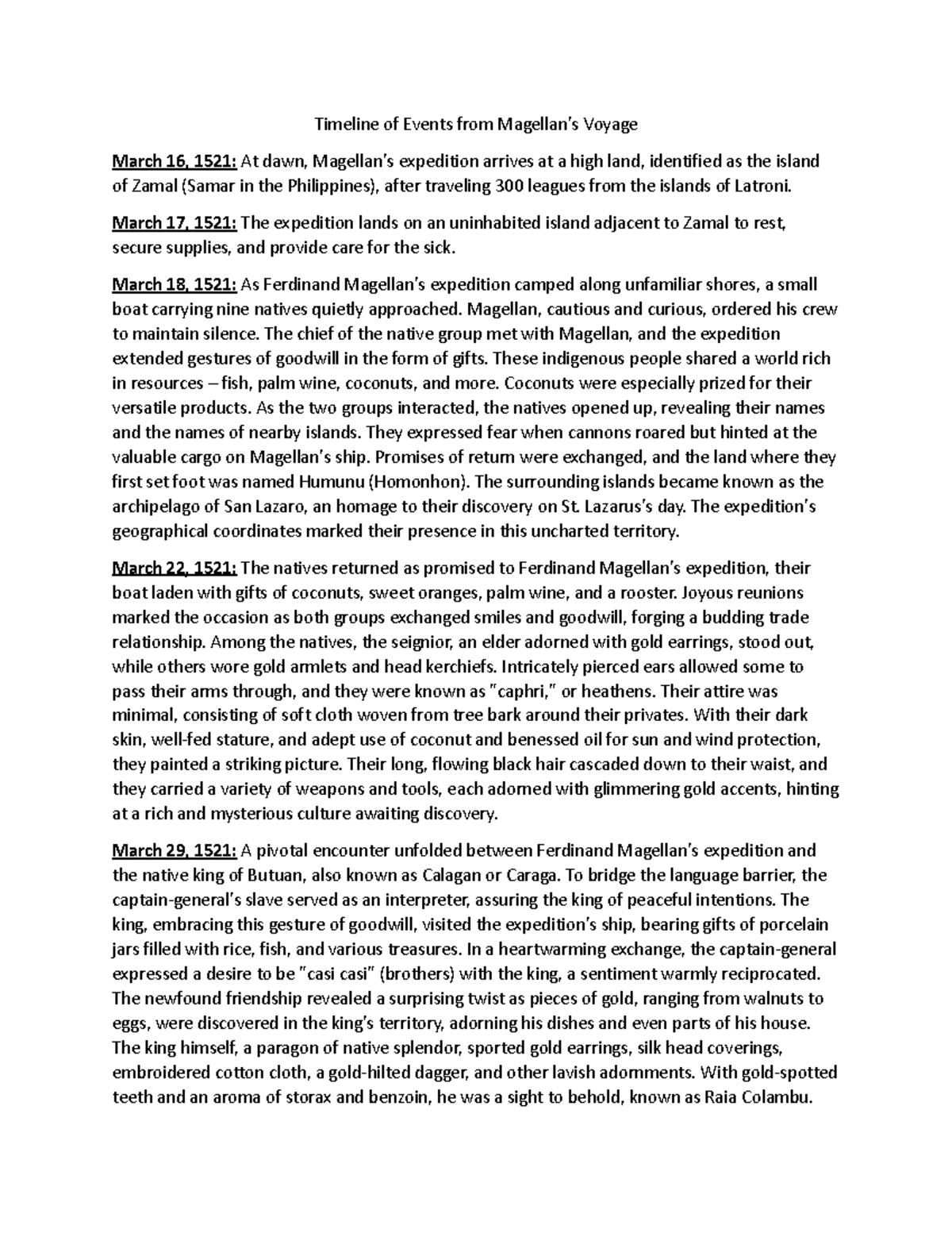 Magellan Final Countdown - Timeline of Events from Magellan's Voyage ...