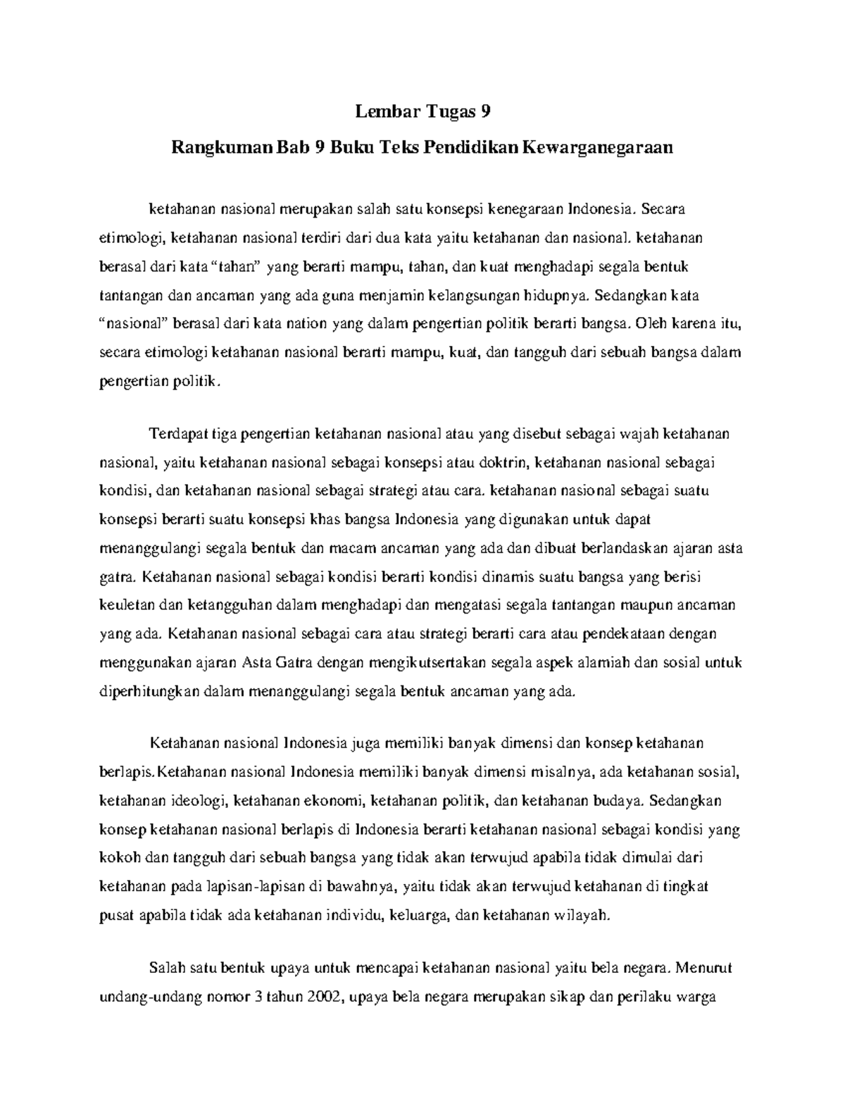 Tugas 9 Pendidikan Kewarganegaraan - Lembar Tugas 9 Rangkuman Bab 9 Buku Teks Pendidikan - Studocu