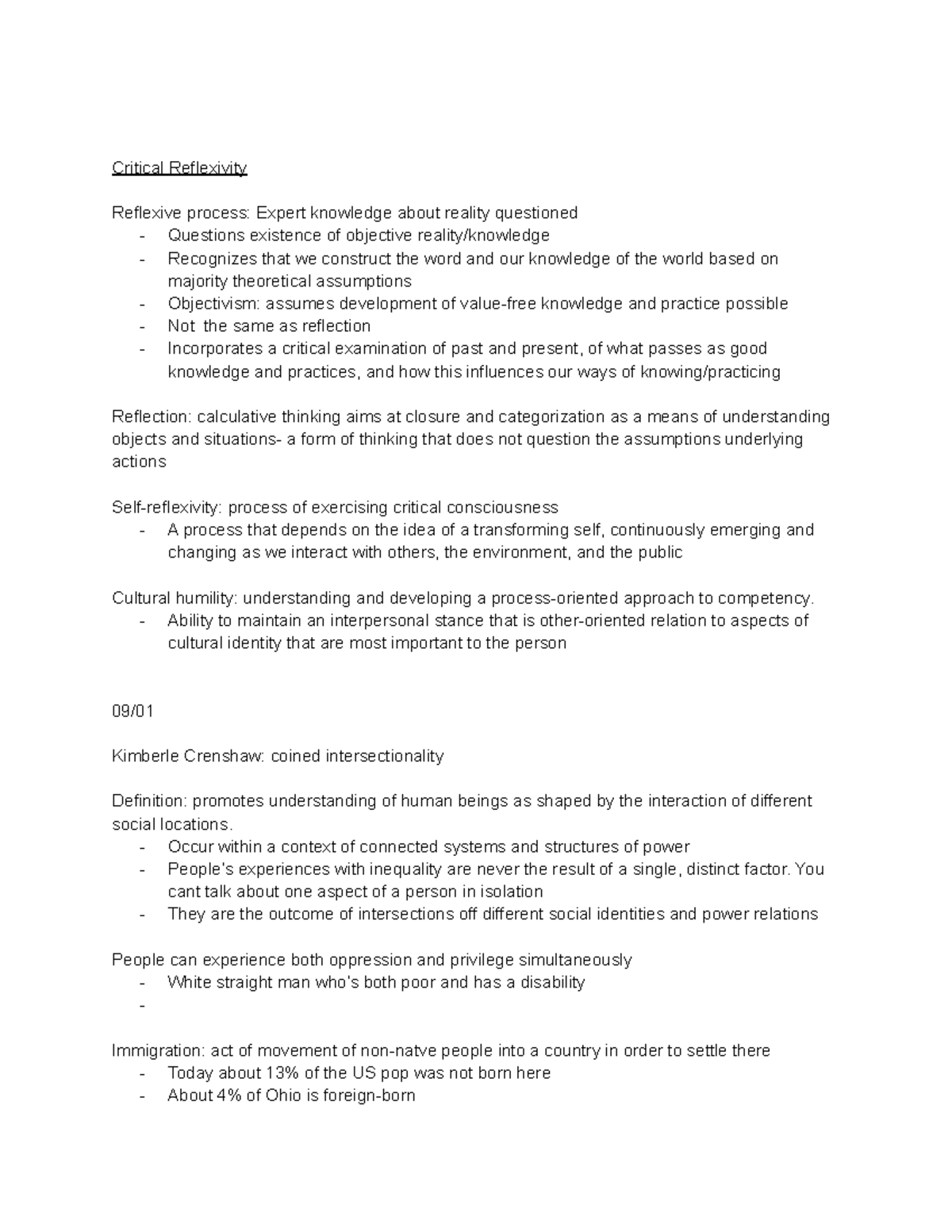 HDFS2080 Notes (Critical Reflexivity, xenophobia, etc) - Critical ...