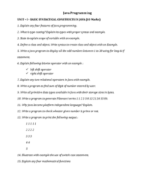 Object Oriented Programming Using JAVA - QUESTION BANK PAPER-I OBJECT ...
