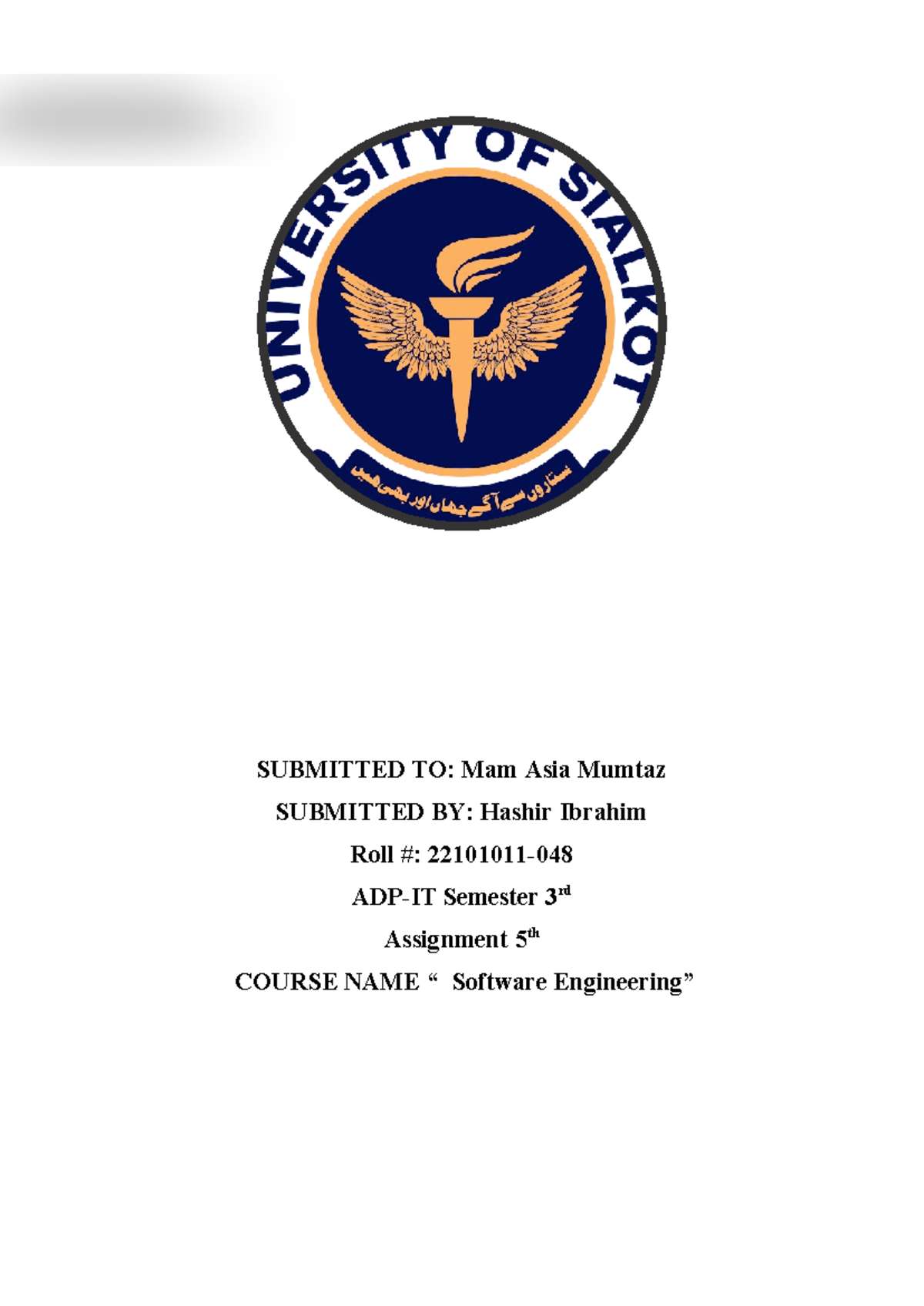 22101011-048 Hashir-SE-A5 - SUBMITTED TO: Mam Asia Mumtaz SUBMITTED BY ...