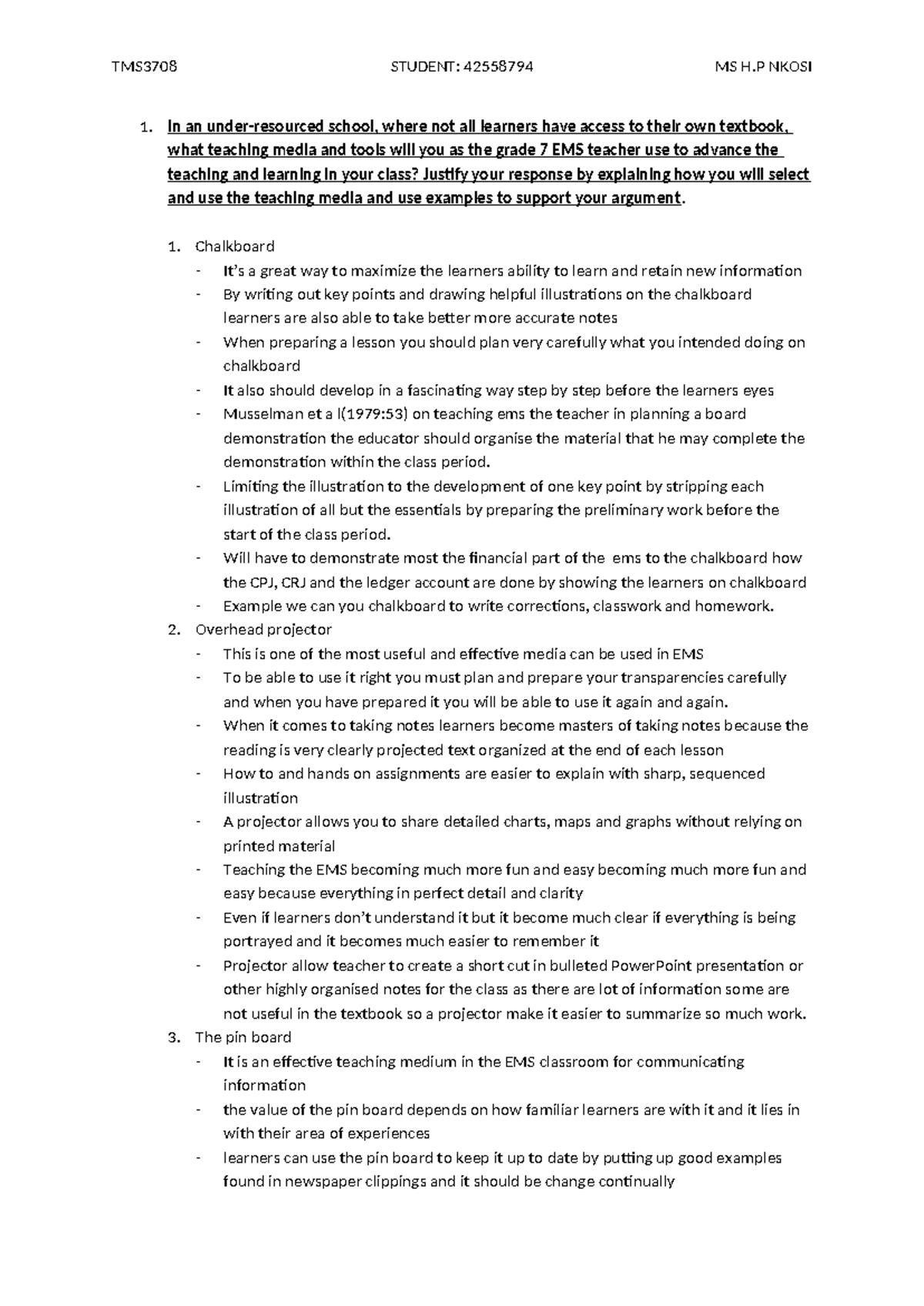 TMS3708 Assin Number 5 - Summary Teaching Economic and Management ...