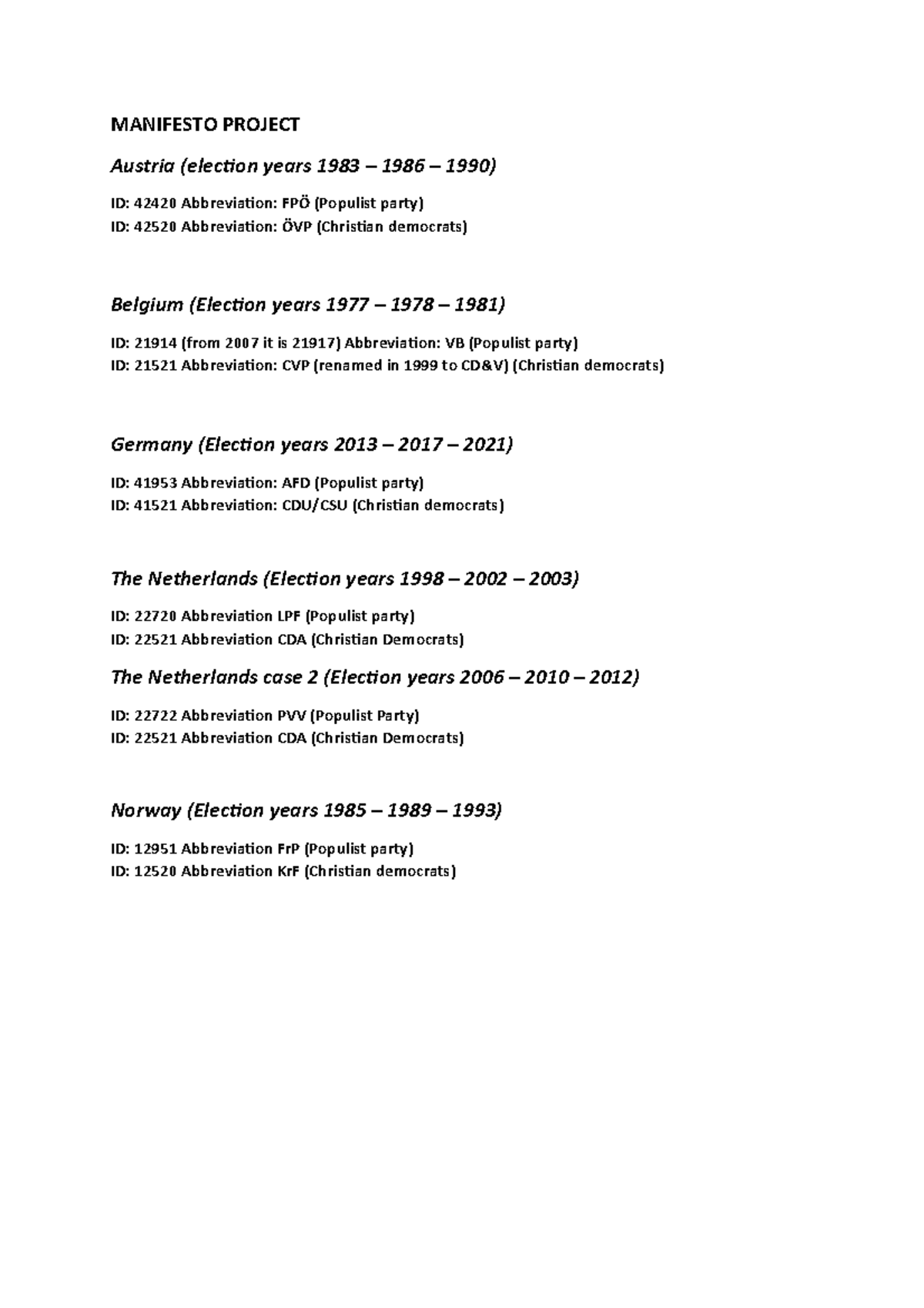 Manifesto-project - project - MANIFESTO PROJECT Austria (election years ...