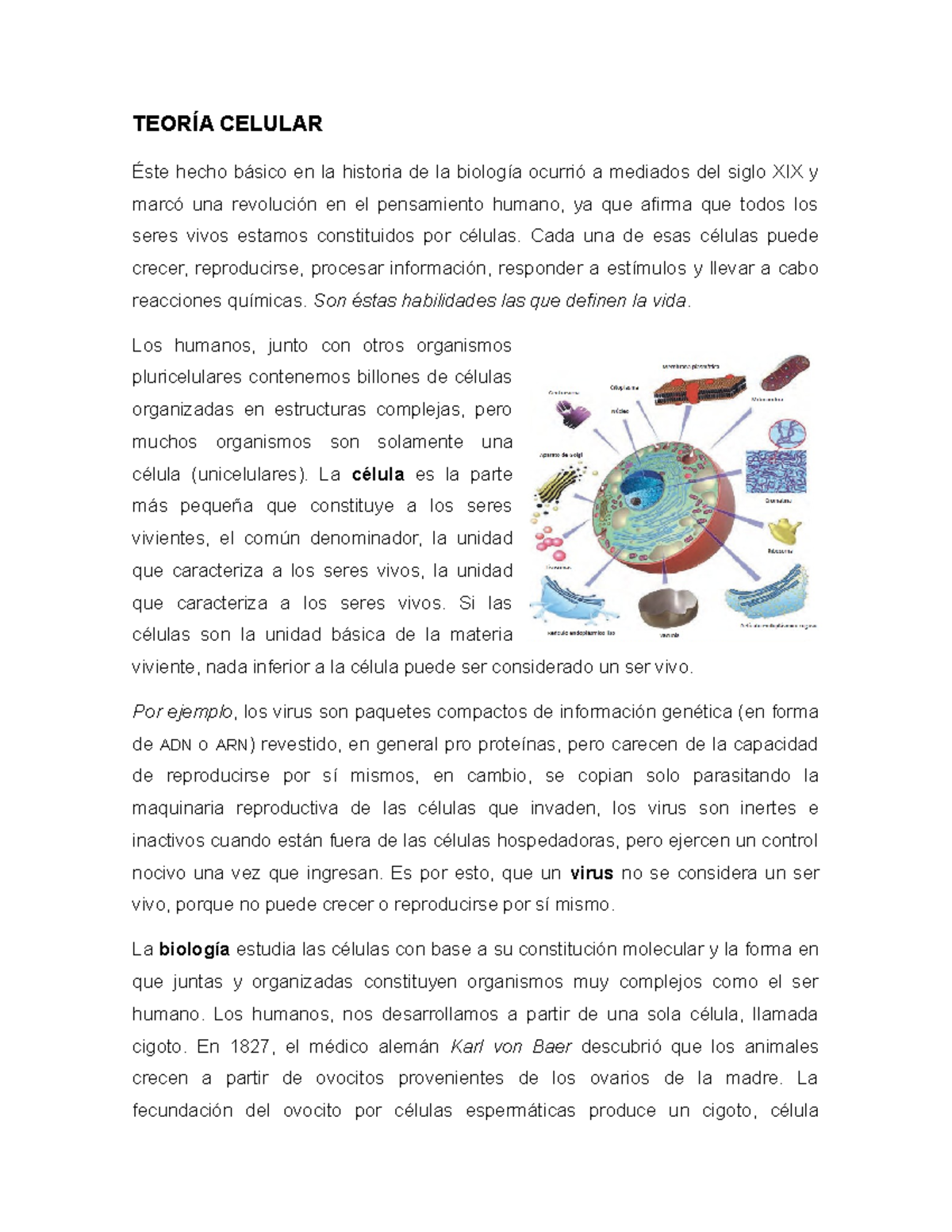 Teoría celular - Apuntes 1 - TEORÍA CELULAR Éste hecho básico en la ...