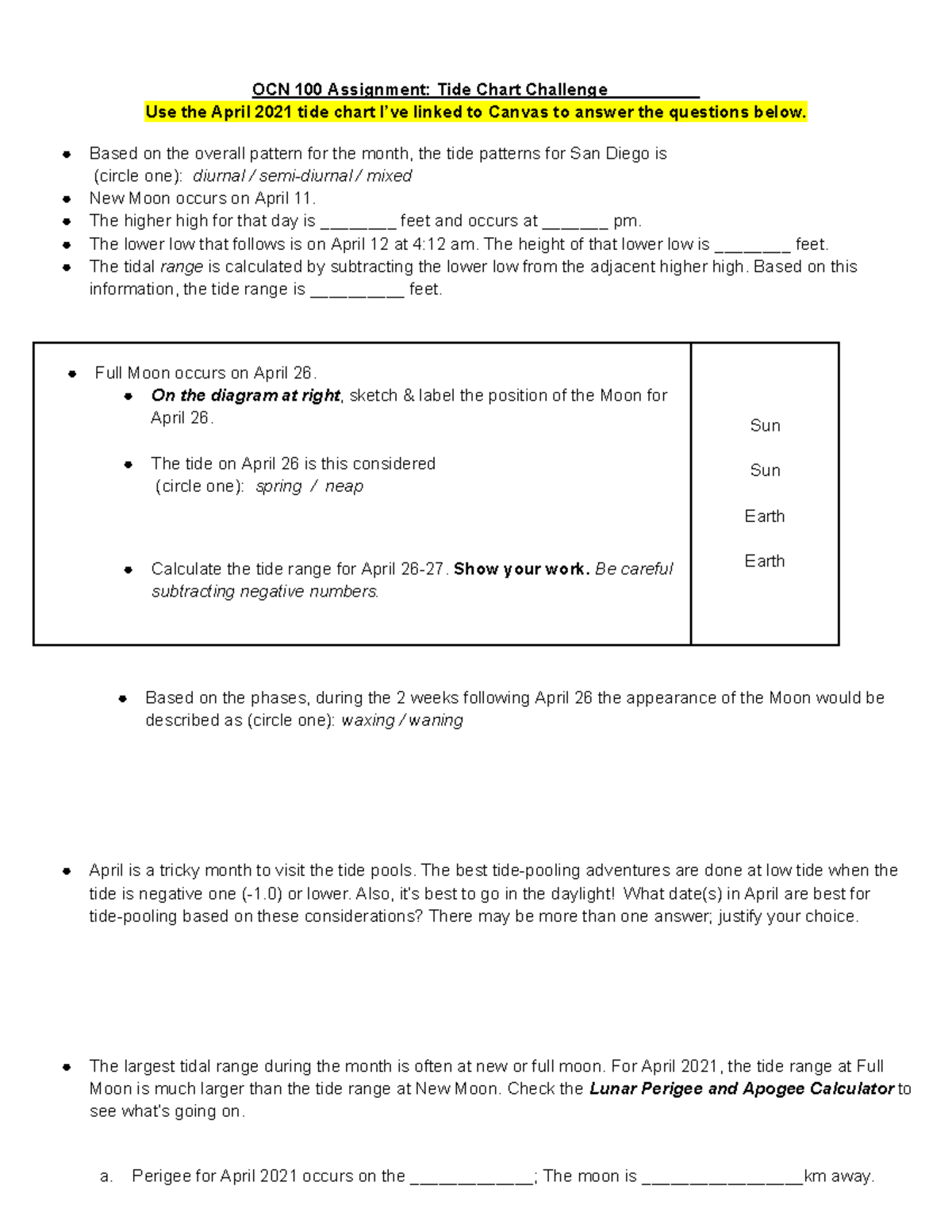 Ocn 100 tide chart challenge - OCN 100 Assignment: Tide Chart Challenge ...