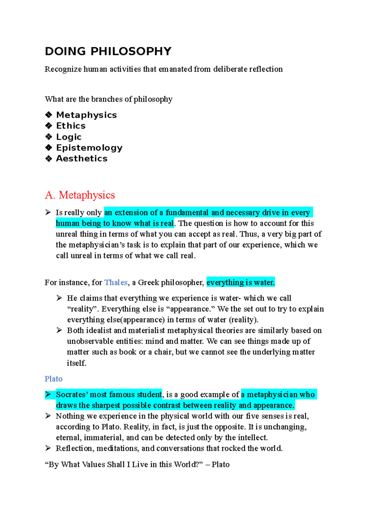 Doing- Philosophy - DOING PHILOSOPHY Recognize human activities that ...