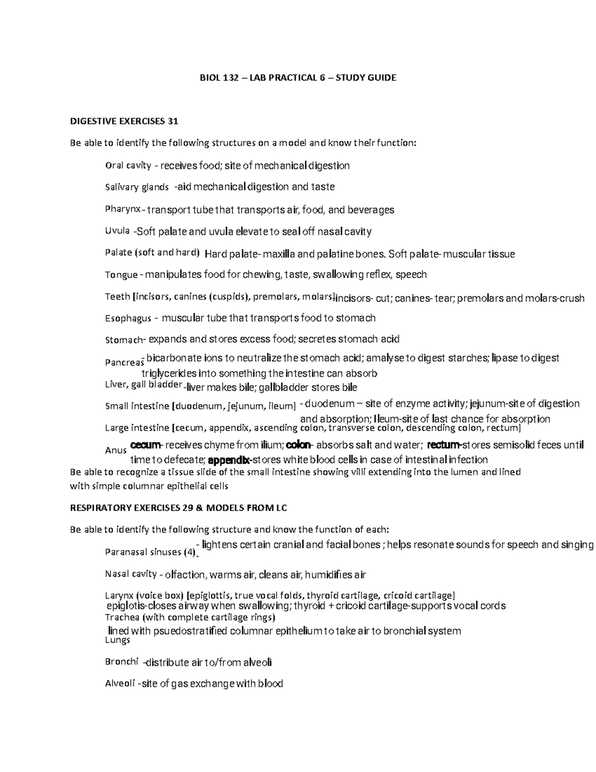 Lab Practical 6 study guide - BIOL 132 – LAB PRACTICAL 6 – STUDY GUIDE ...