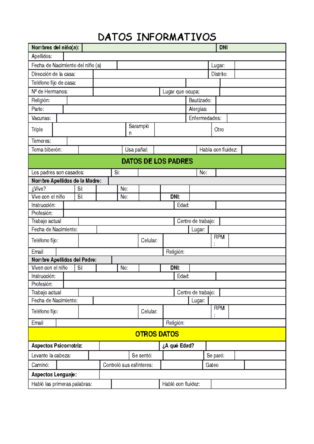 Datos Informativos - DATOS INFORMATIVOS Nombres del niño(a): DNI ...
