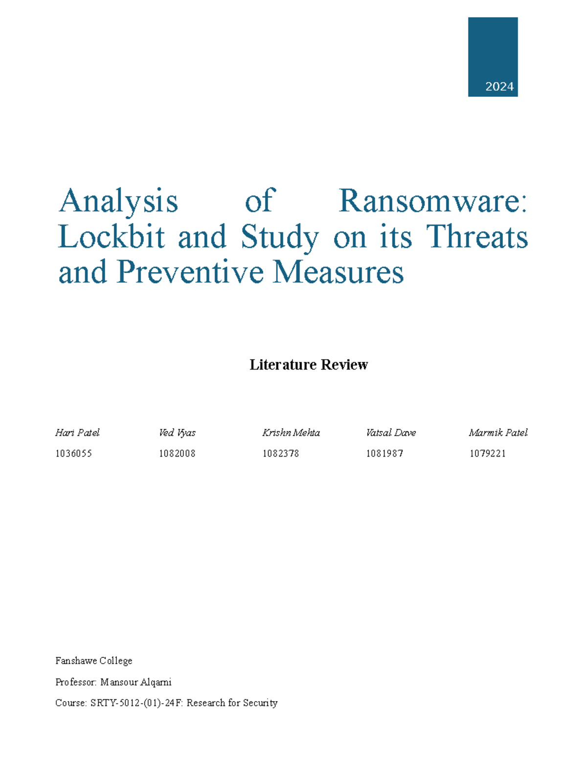 Literature Review - afsdfasdgewtwgadsfg - 2024 Analysis of Ransomware ...