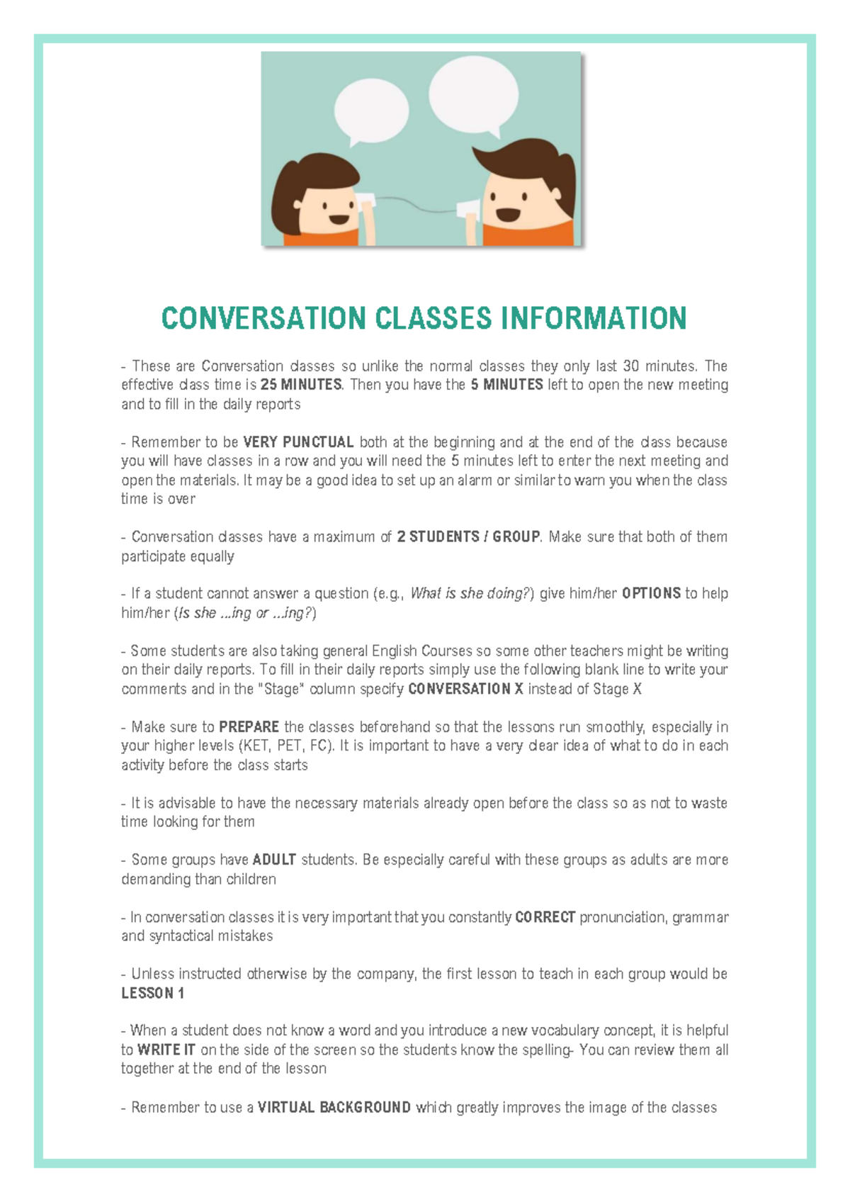 Conversation Classes Information - CONVERSATION CLASSES INFORMATION ...