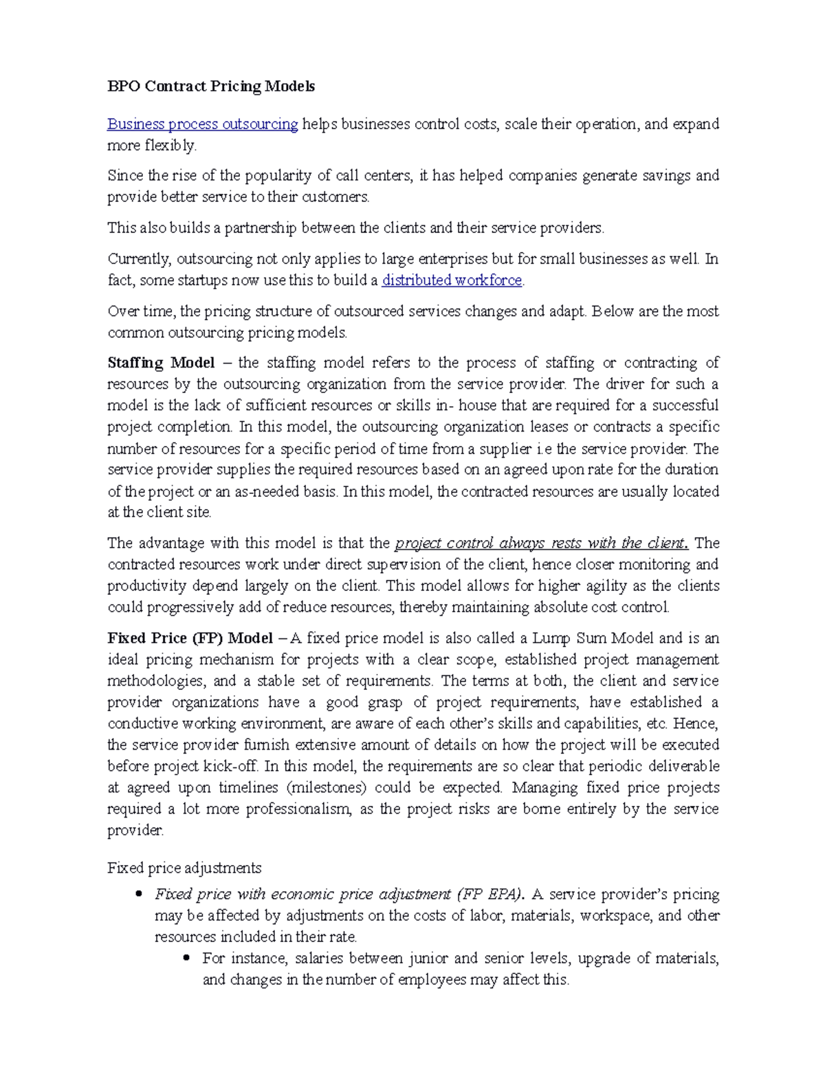 BPO Contract Pricing Models- Delcampo, G - BPO Contract Pricing Models ...