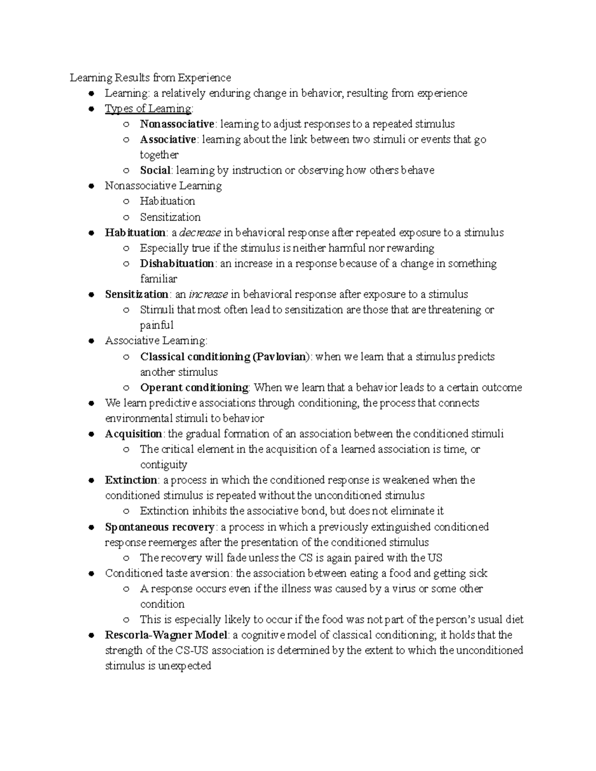 Psych 201 Lecture 10 11 Learning - Learning Results from Experience ...