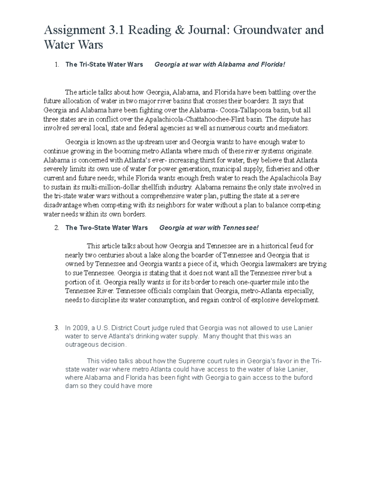 Assignment 3.1 Reading ^0 Journal Groundwater and Water Wars ...