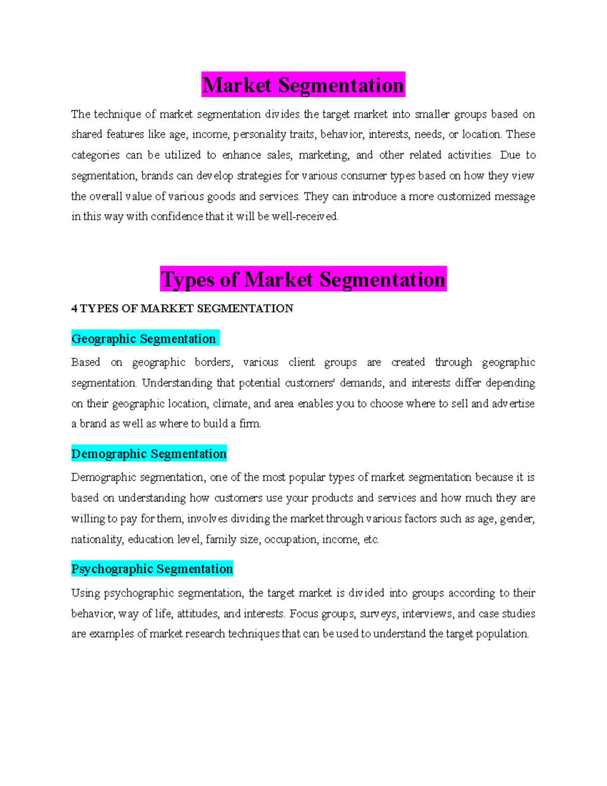 Market Segmentation - These categories can be utilized to enhance sales ...
