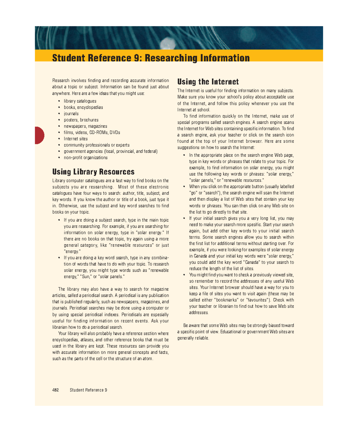 06 Sc10 SR 482-492 - Xxx - Student Reference 9: Researching Information Research involves ...