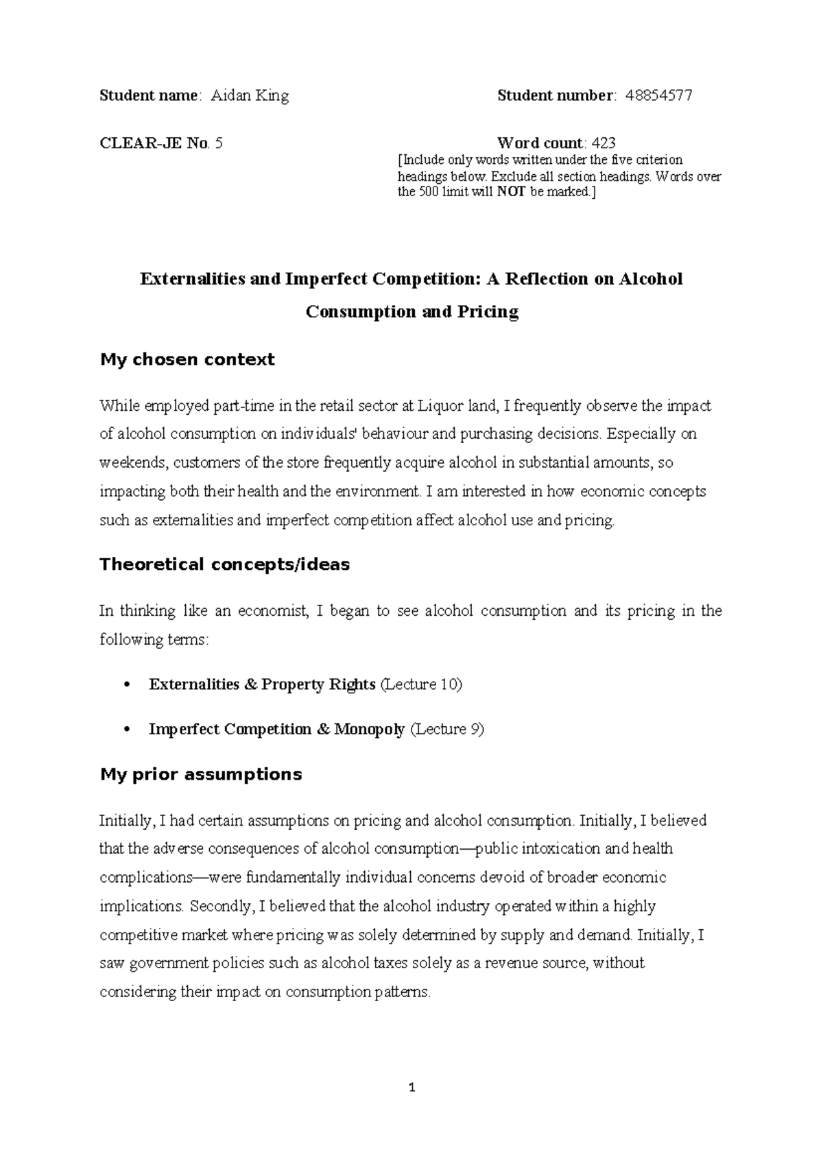Clear-JE Template for Students - Student name: Aidan King Student ...