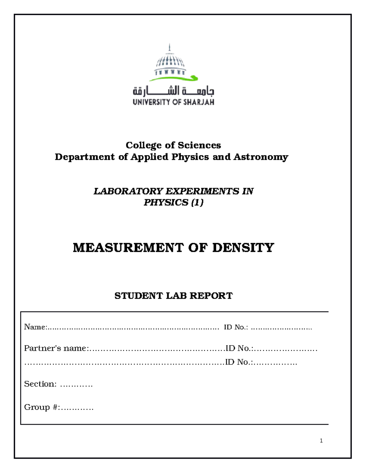 Exp (02)-Measurement of density (Lab Report) - College of Sciences ...