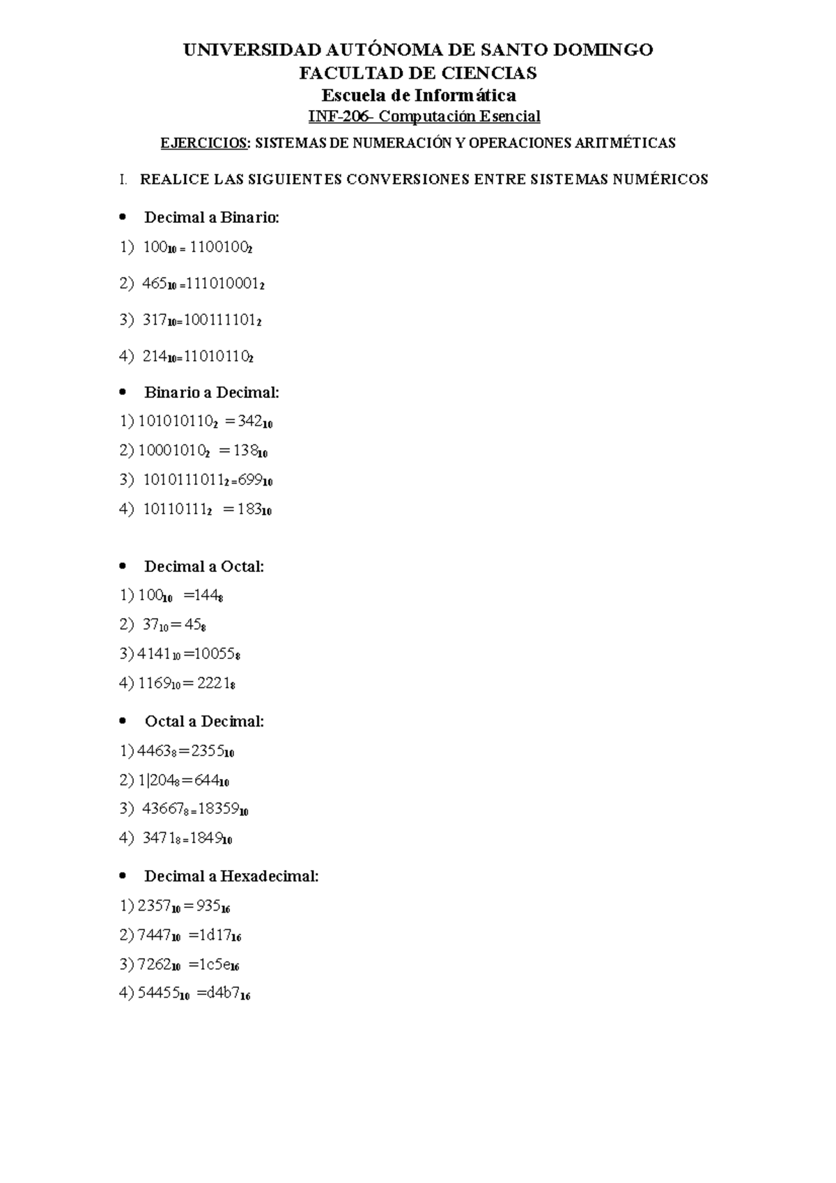 2017-10 Ejercicios Conversiones - Operaciones - UNIVERSIDAD AUTÓNOMA DE ...
