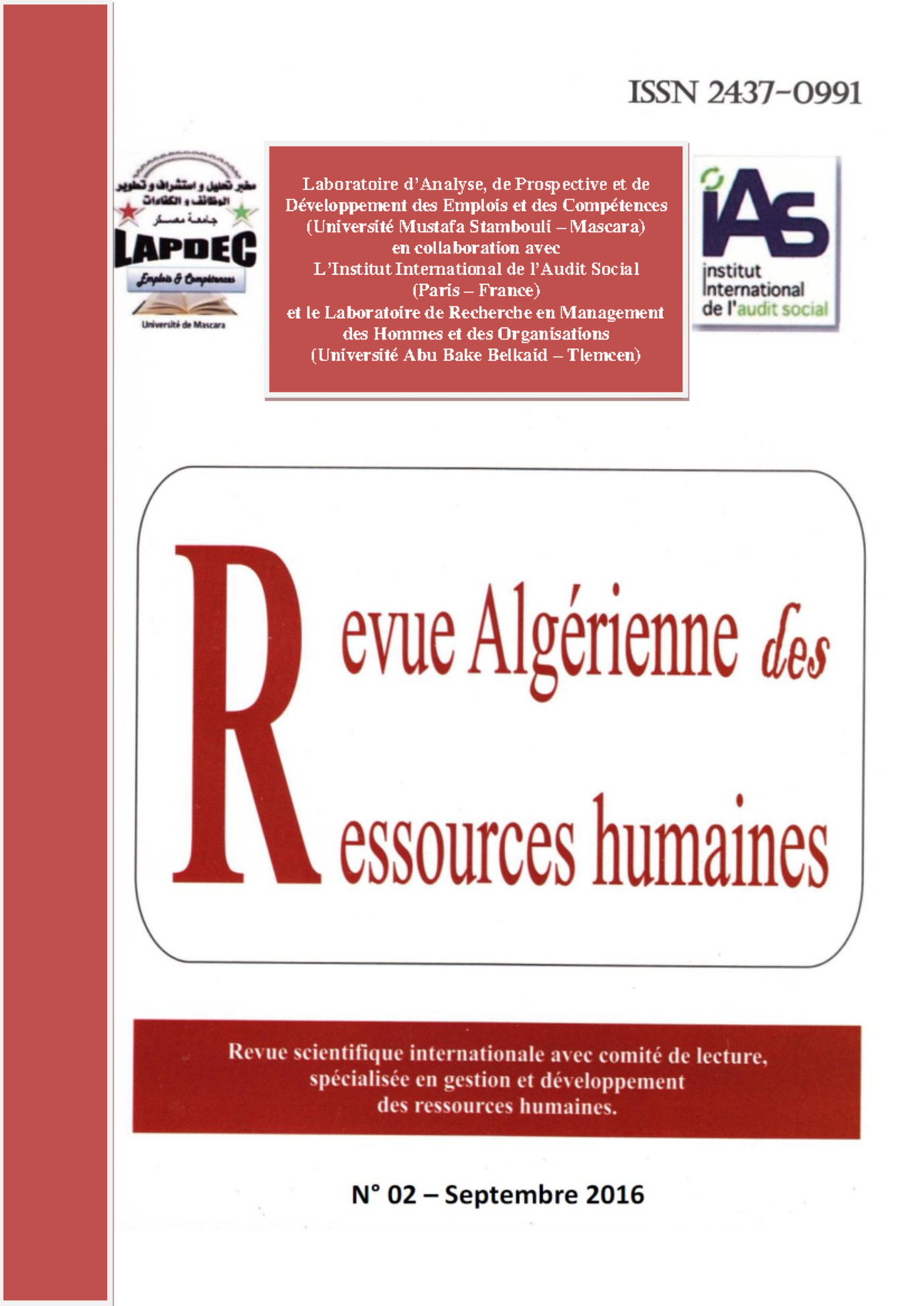 RARH FR 02 - REVUE ALGERIENNE DES RESSOURCES HUMAINES Revue académique ...