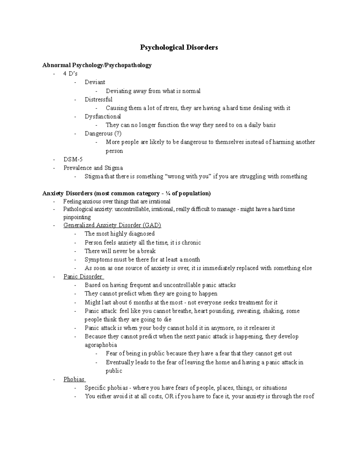 Chapter 14 Psych Disorders - Psychological Disorders Abnormal ...