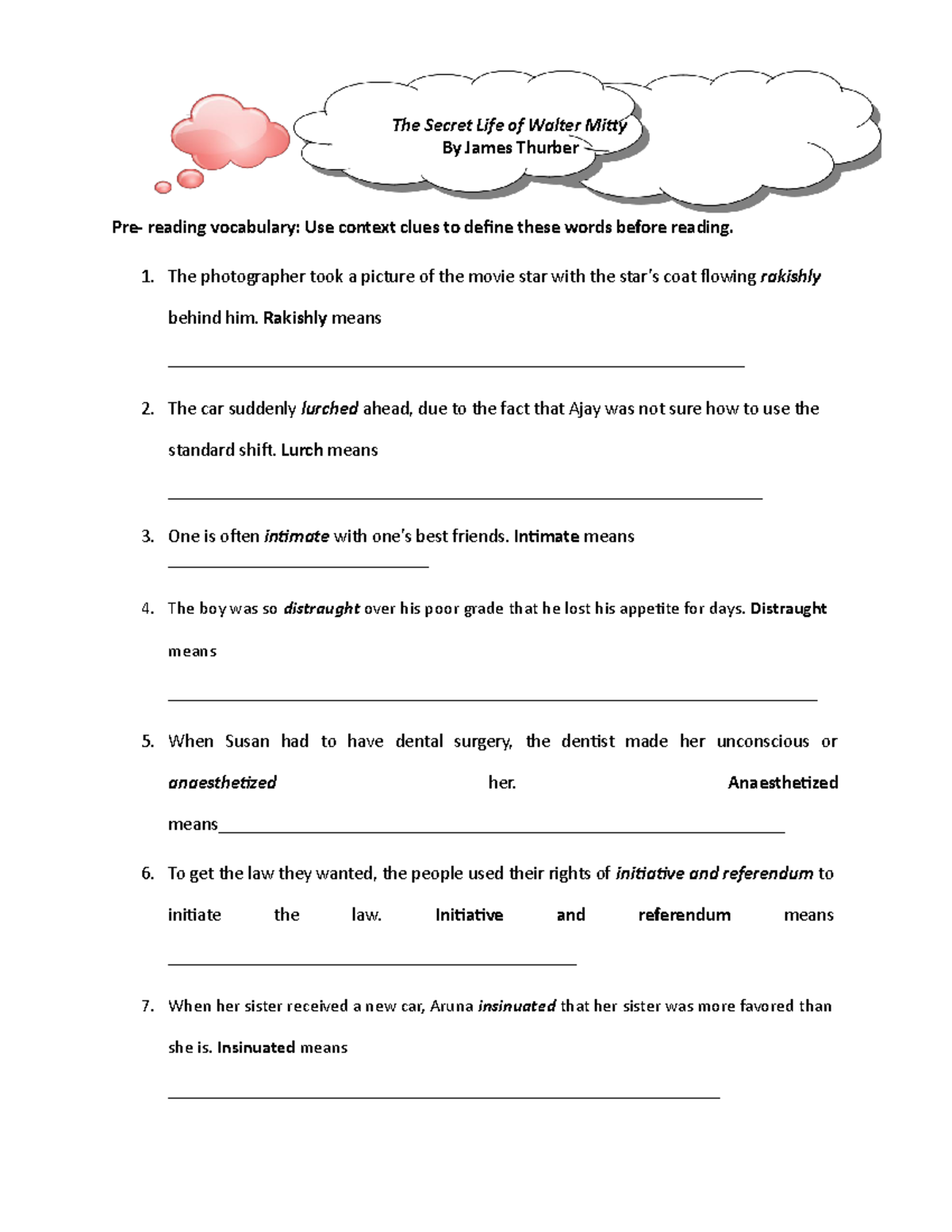 Christian Hunter - The Secret Life of Walter Mitty Vocab - The Secret ...