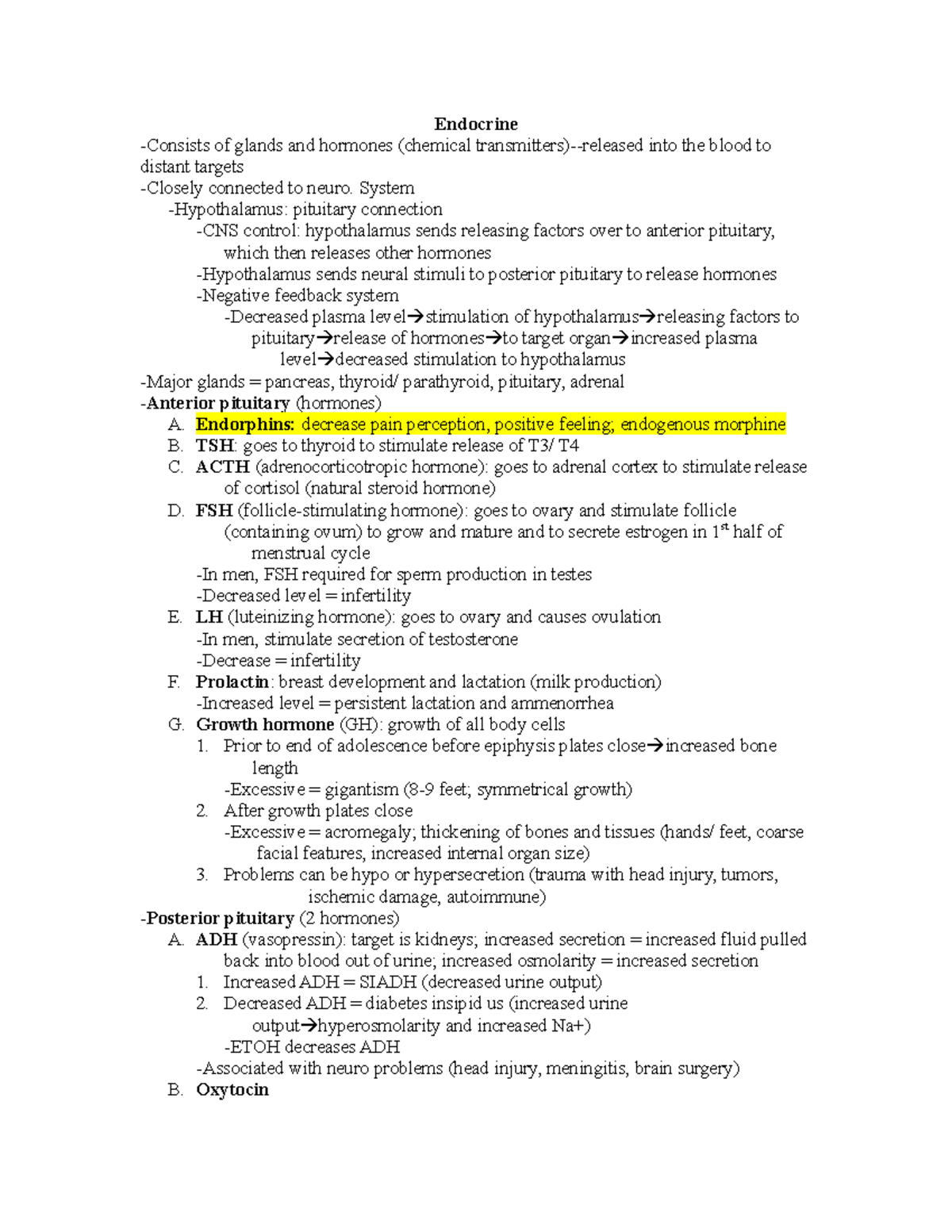 12 Endocrine Notes - Endocrine -Consists of glands and hormones ...