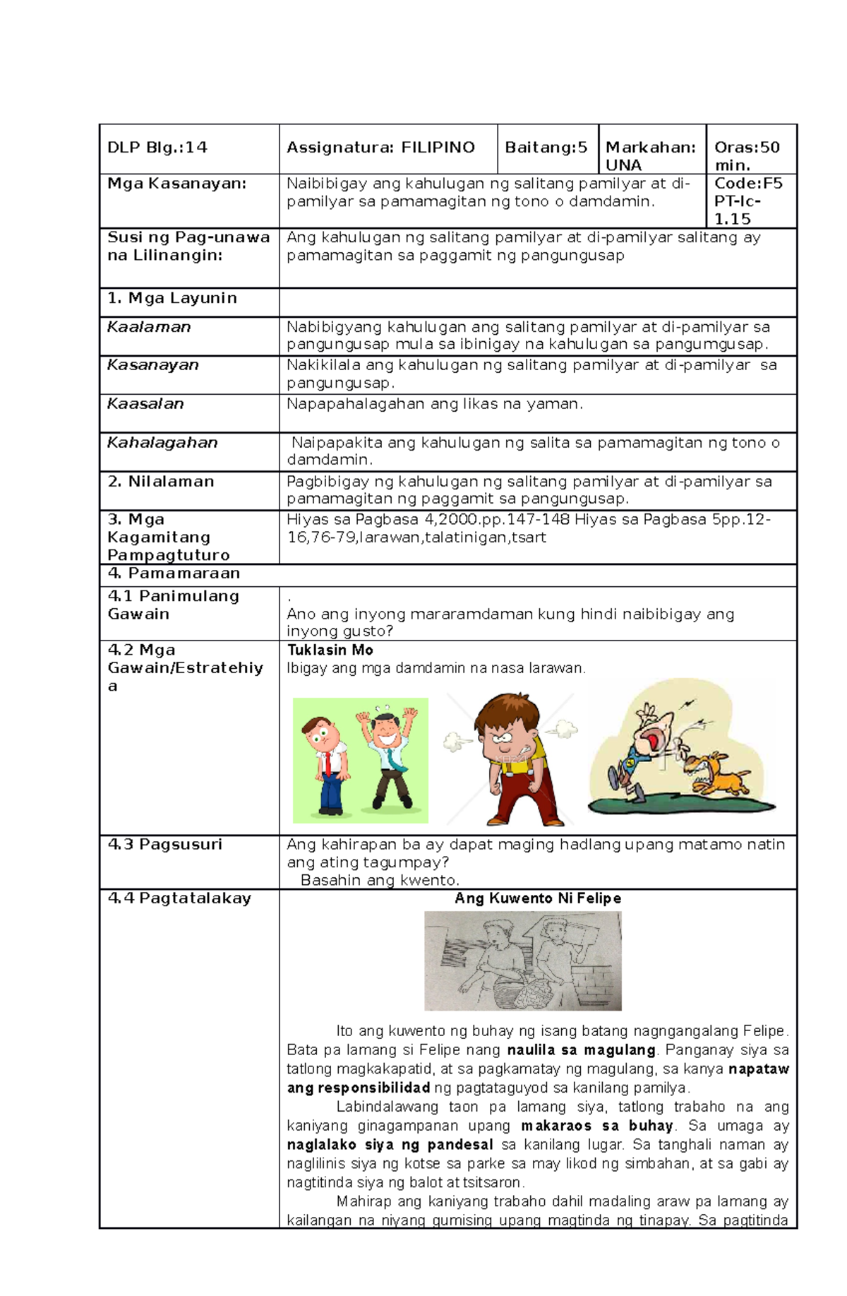 DLP-Blg-14 - N/A I don't want to say. - DLP Blg.:14 Assignatura: FILIPINO Baitang:5 Markahan ...