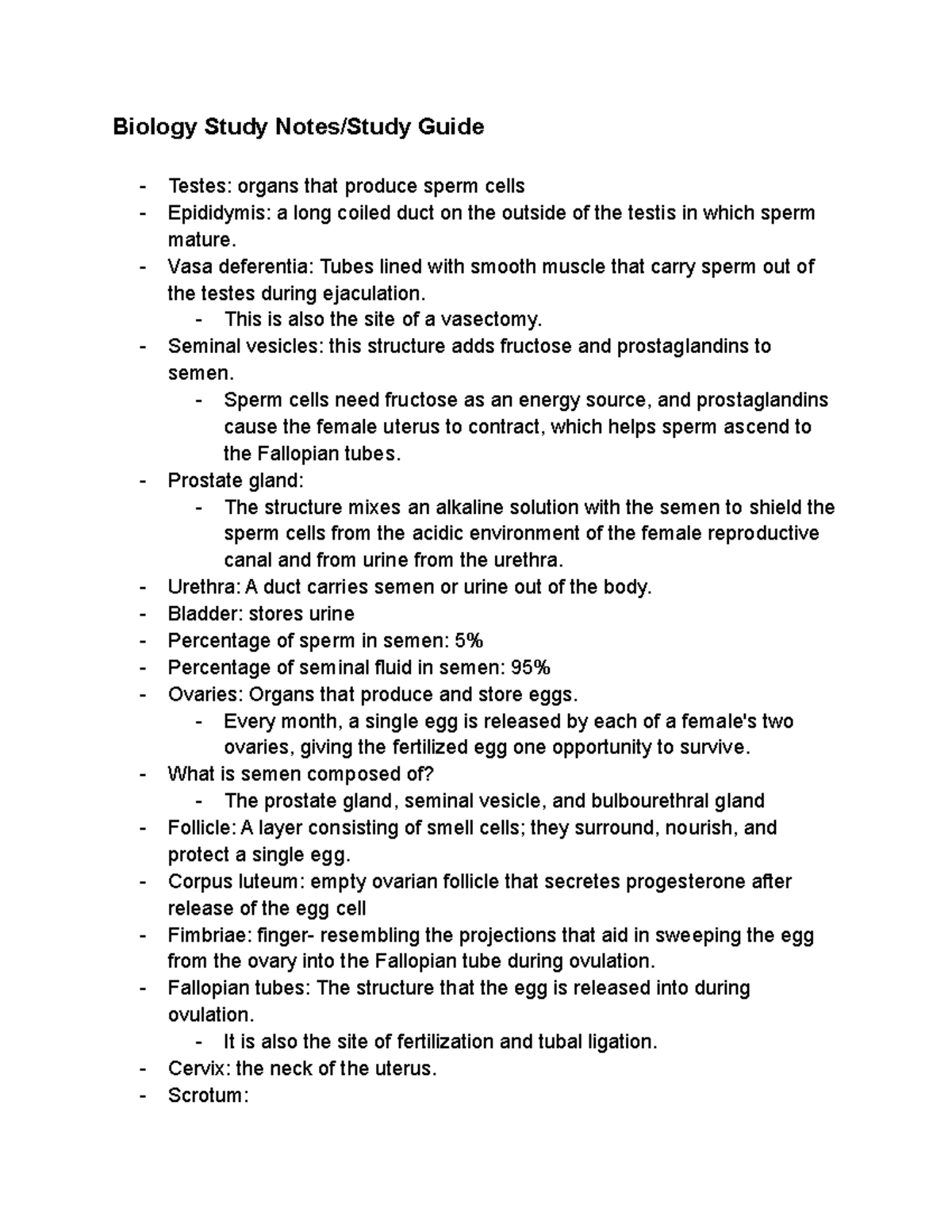Biology Study Notes Study Guide - Biology Study Notes/Study Guide ...