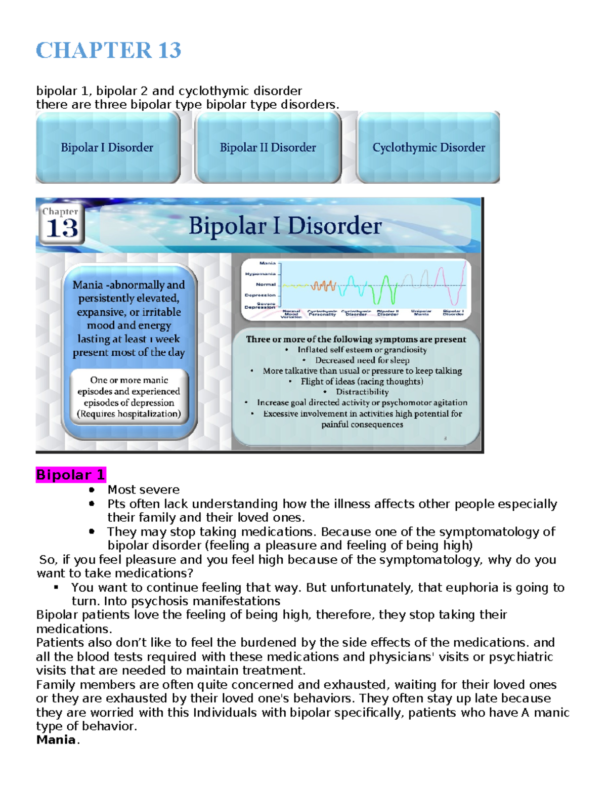 Mental Health WEEK 4 - notes - CHAPTER 13 bipolar 1, bipolar 2 and ...