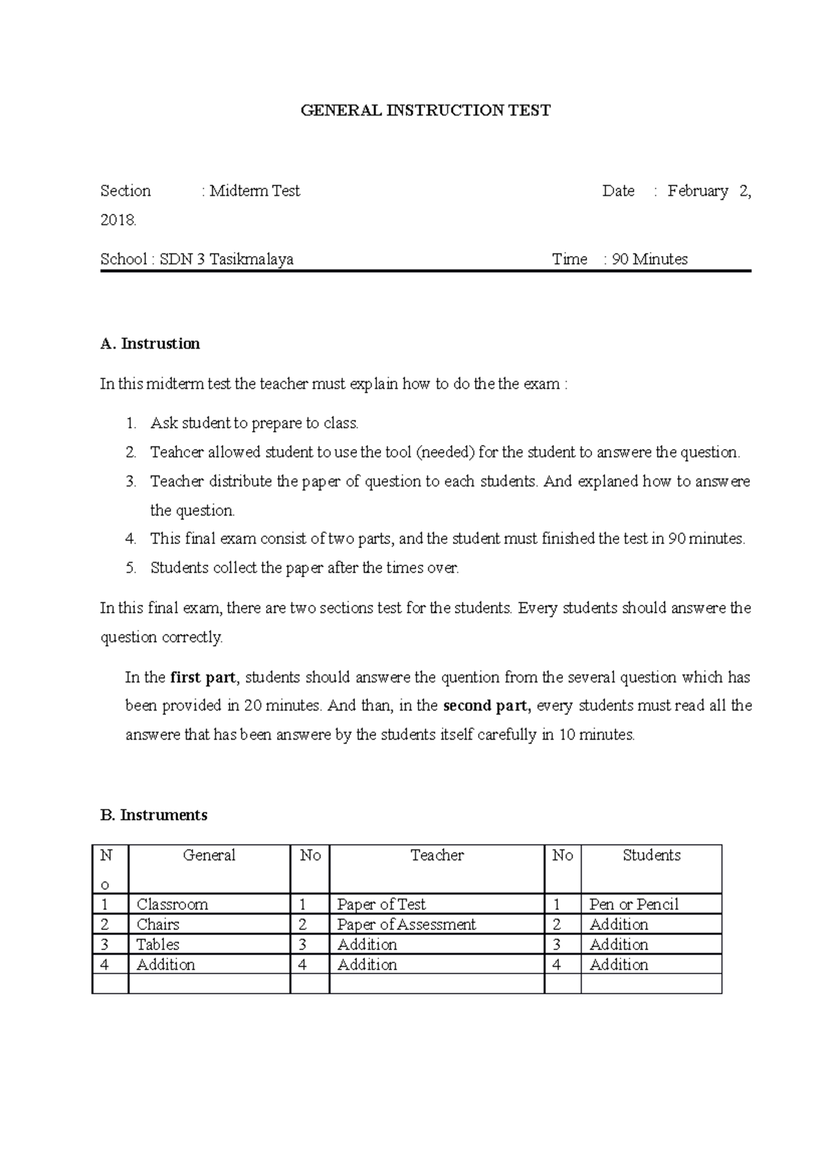 Langauge and Assessment Genereal Instruction Test - GENERAL INSTRUCTION ...