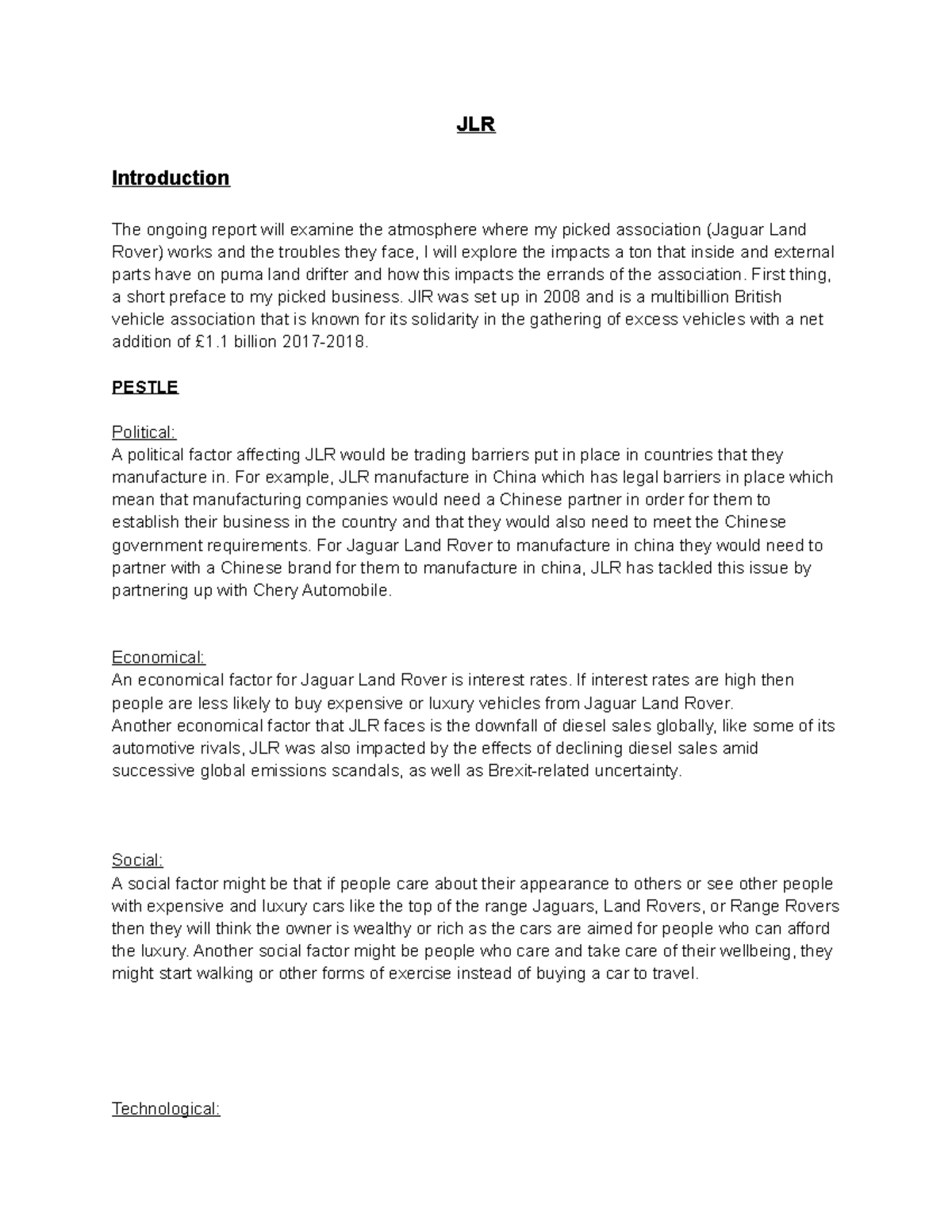 Unit 1 Assignment 2 Jlr Introduction The Ongoing Report Will Examine The Atmosphere Where My