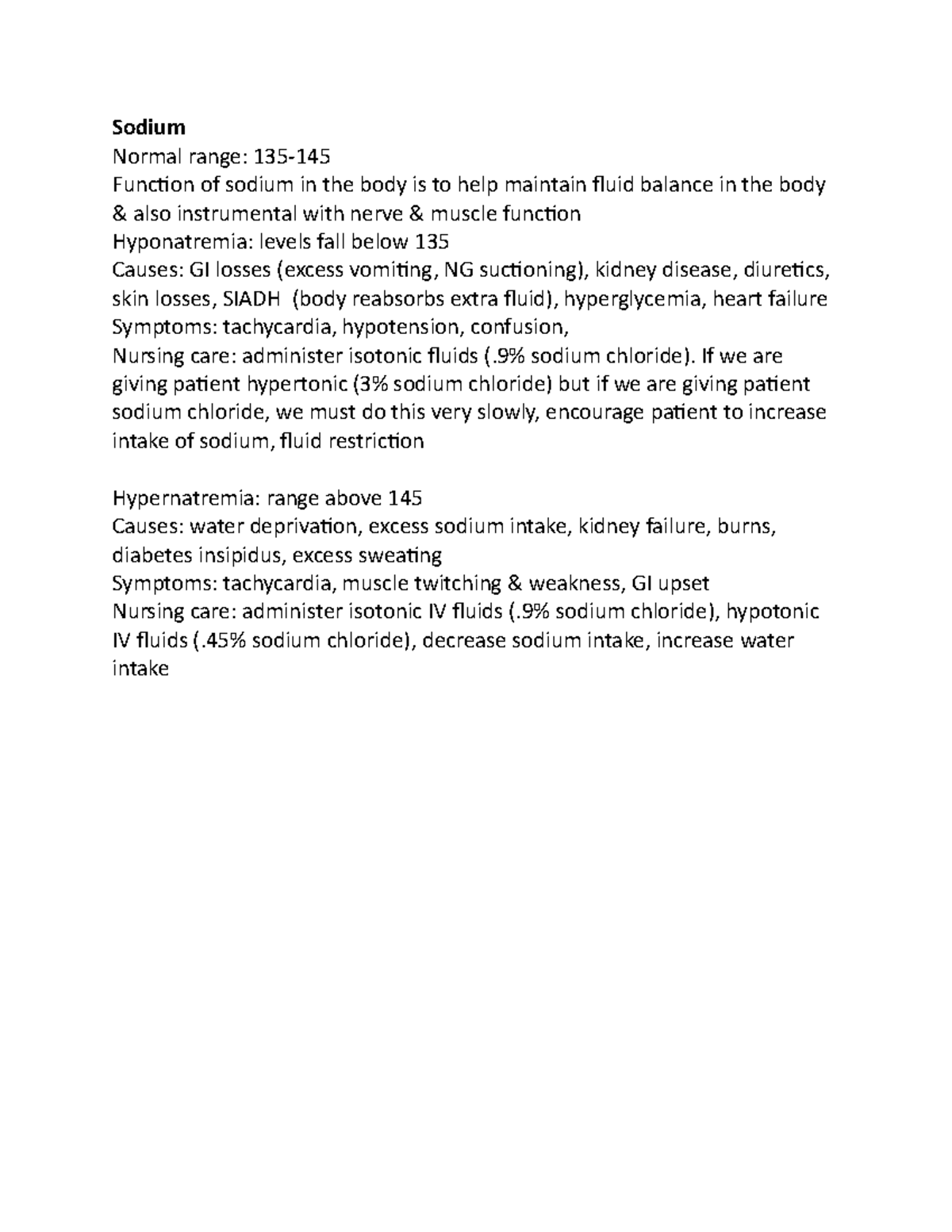 Sodium - Sodium Normal range: 135- Function of sodium in the body is to ...