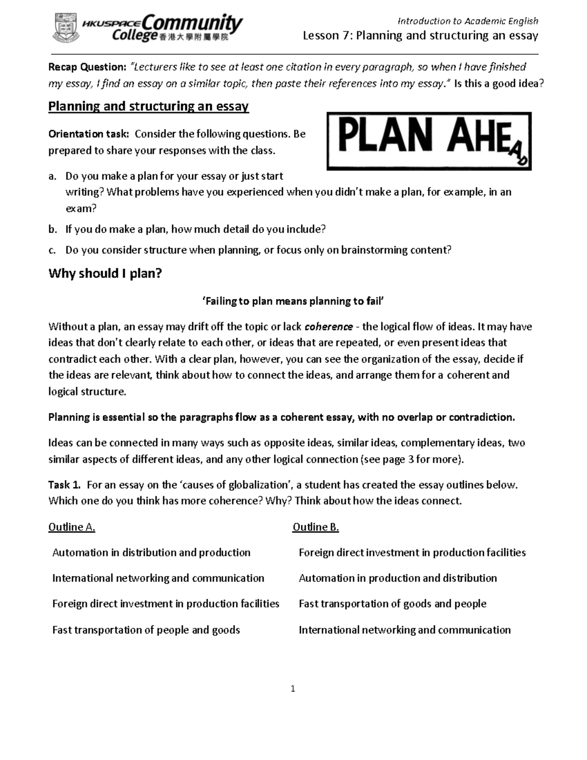 L7 (S) Planning and structuring an essay - Introduction to Academic ...
