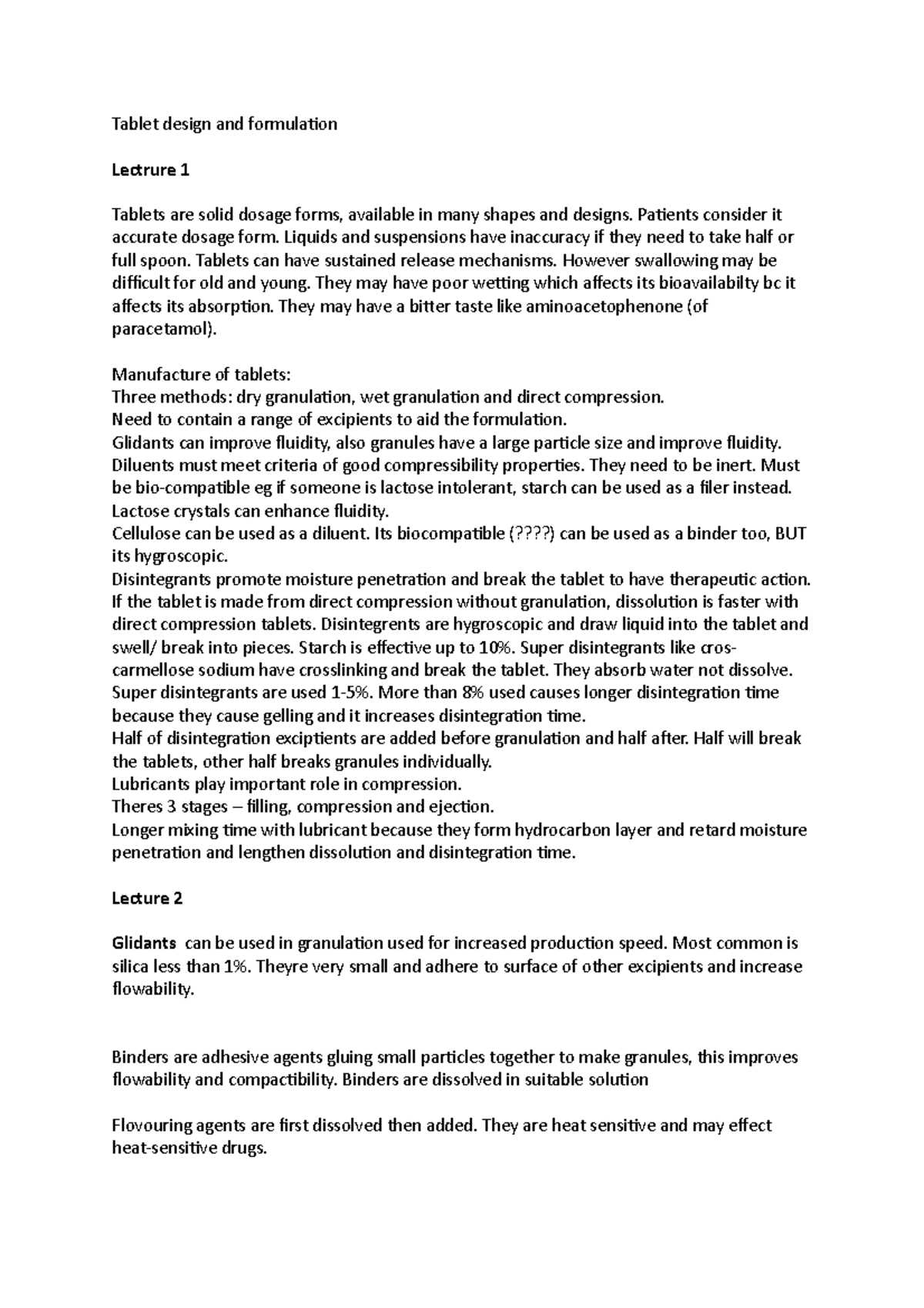 Tablet design and formulation - Tablet design and formulation Lectrure ...