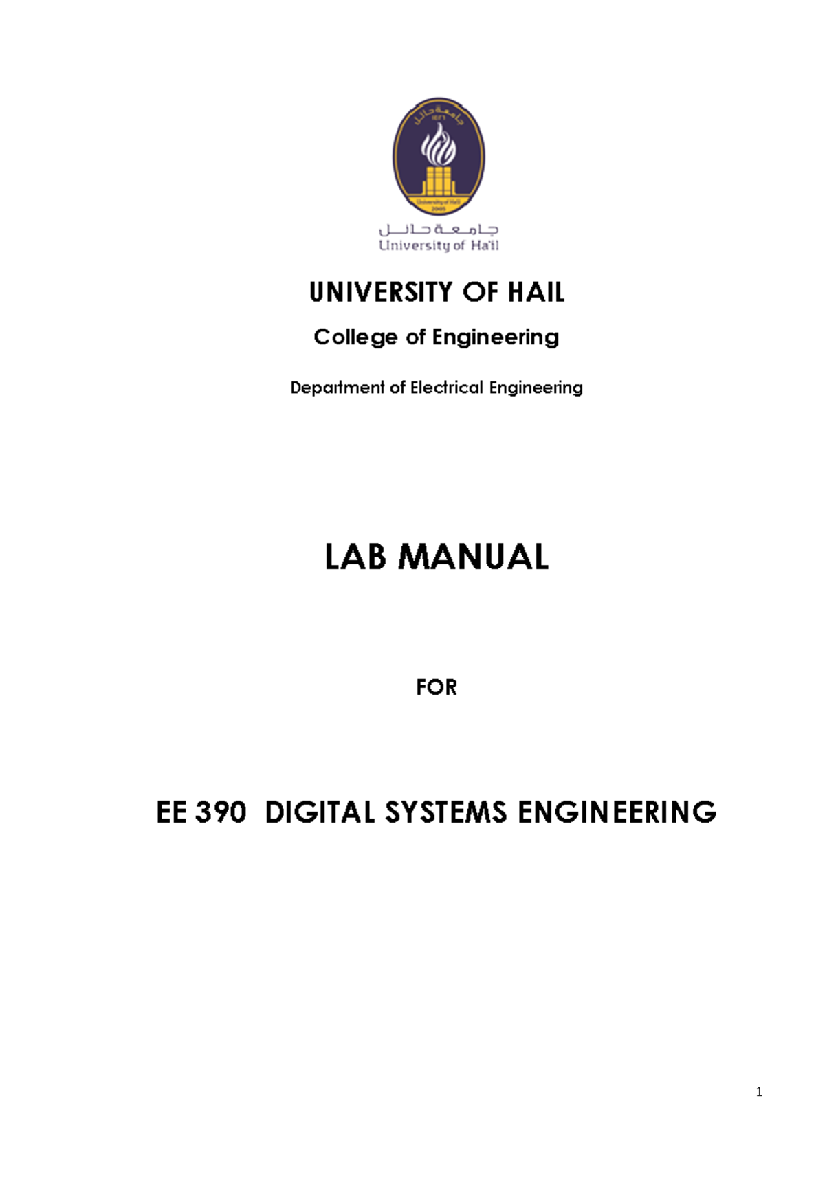 8-Lab manuals EE390 - CODING APL - UNIVERSITY OF HAIL College of ...