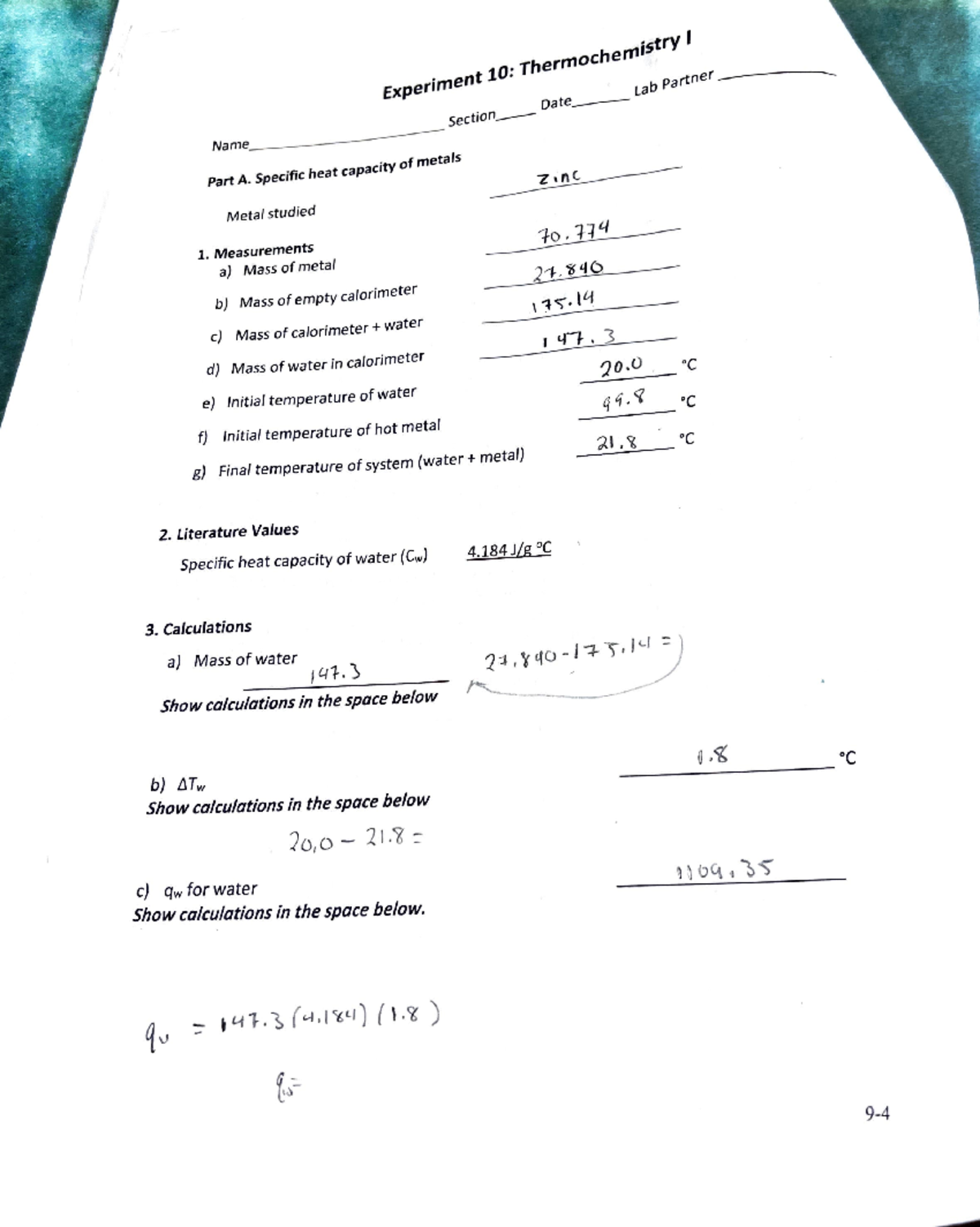 Adobe Scan Nov 15, 2022 - Experiment 10 Thermochemistry - ;strV I . t 10: rhermocherT f,cperimen ...