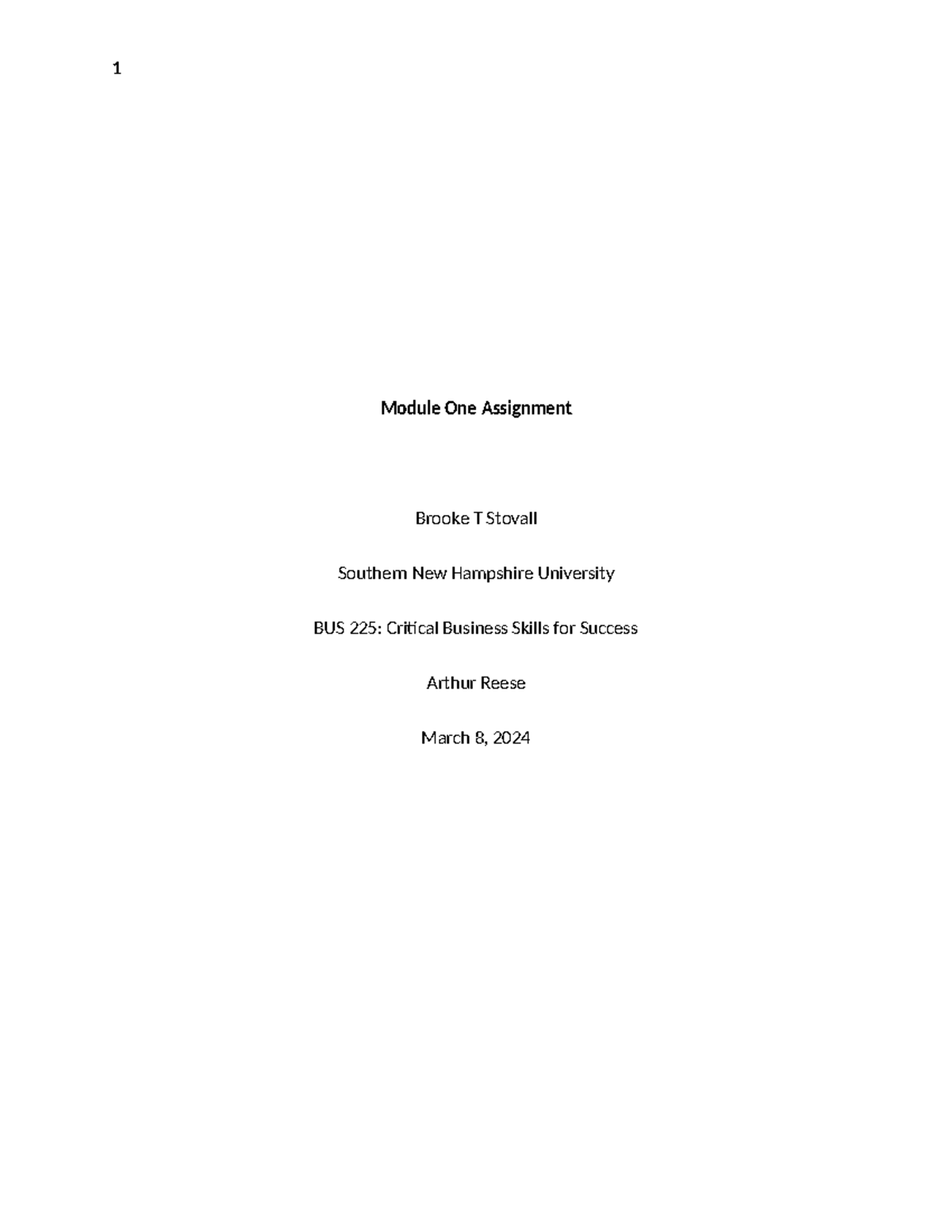 BUS225 Module One Assignment - Module One Assignment Brooke T Stovall ...