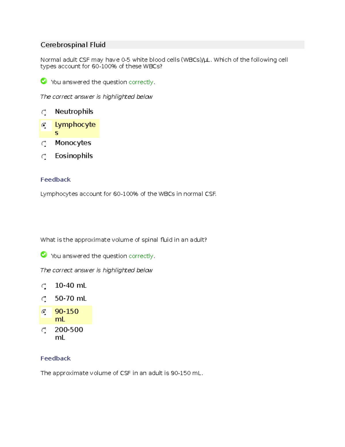 Cerebrospinal Fluid - .lecture notes - Cerebrospinal Fluid Normal adult ...