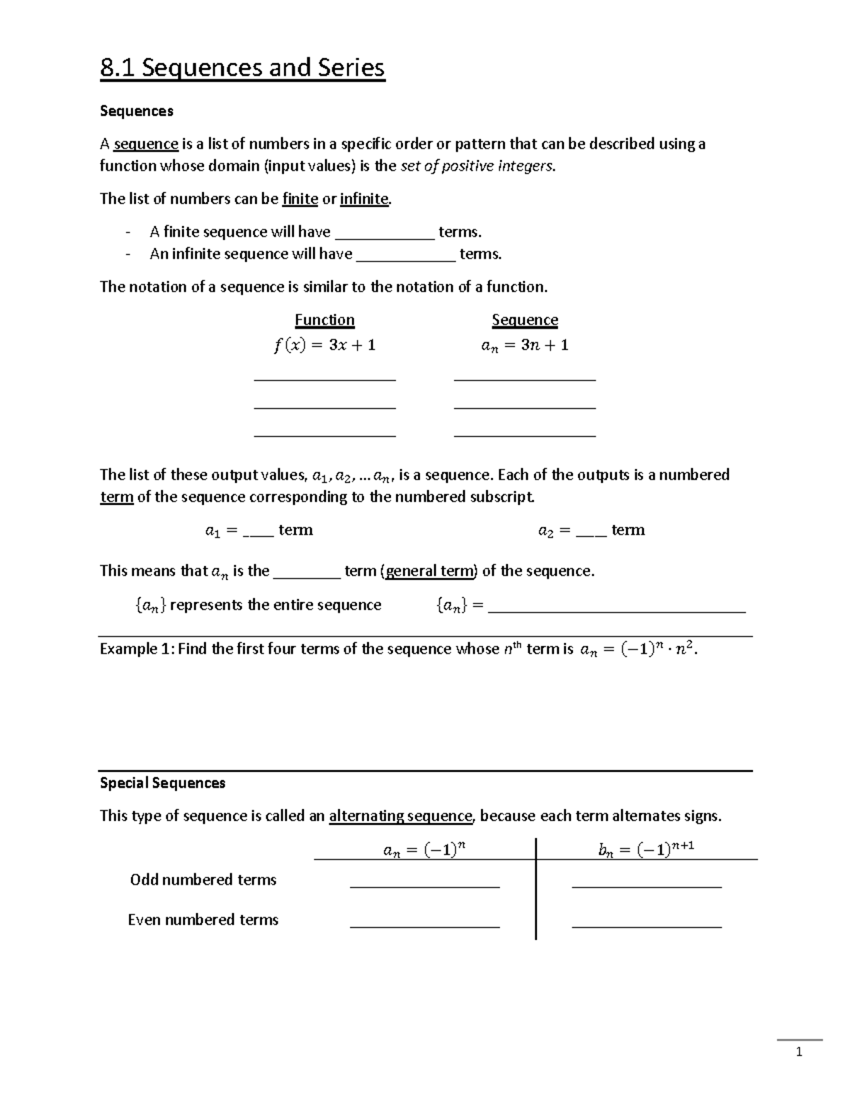 8.1 Sequences and Series FA19 - 8 Sequences and Series 1 Sequences A ...
