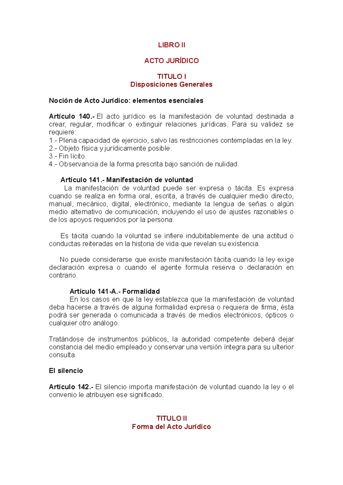 Libro II EL ACTO Civil - LIBRO II ACTO JURÍDICO TITULO I Disposiciones ...