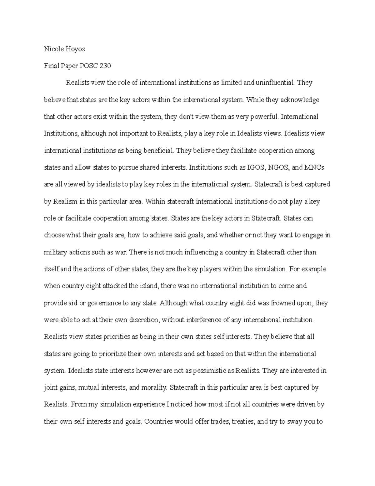 IR paper for 2022 2023 year - Nicole Hoyos Final Paper POSC 230 ...
