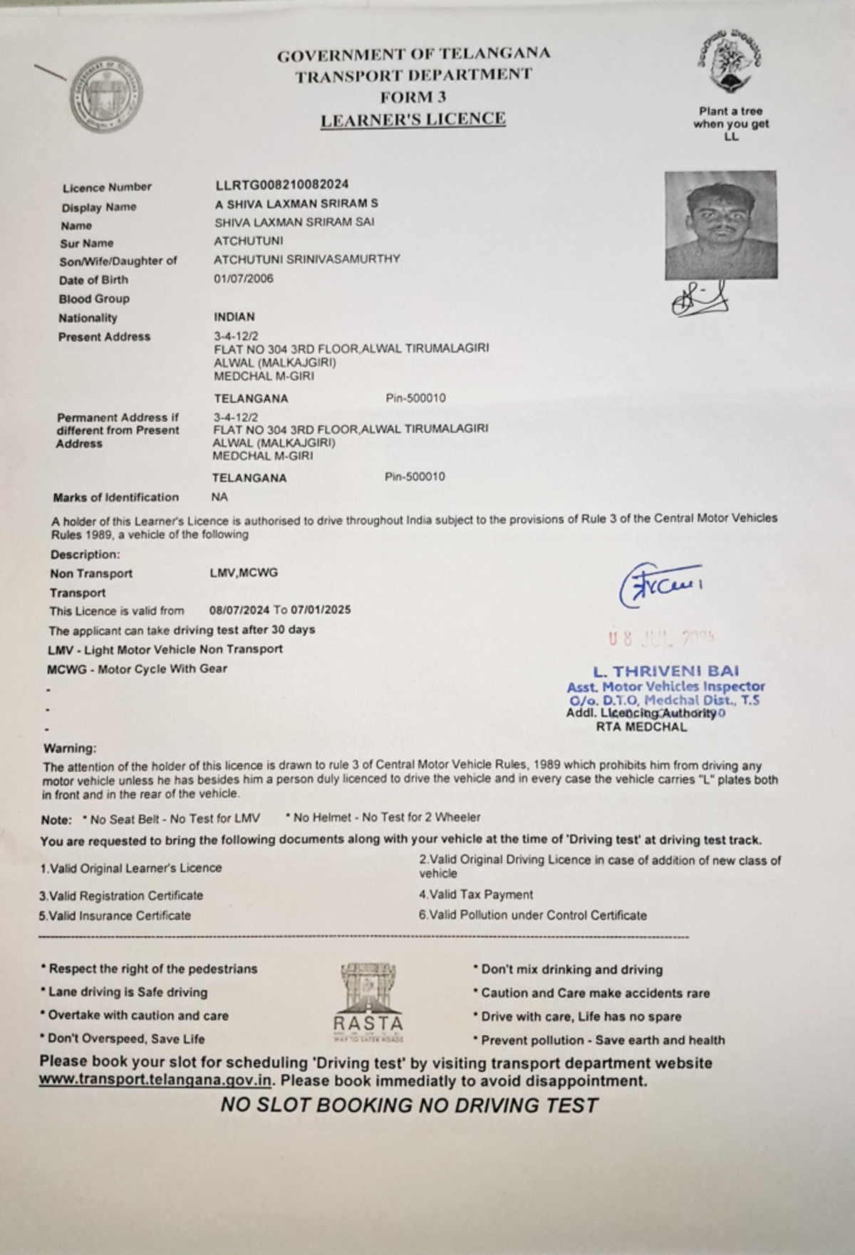 Learning Licence - Pratice - GOVERNMENT OF TELANGANA TRANSPORT ...