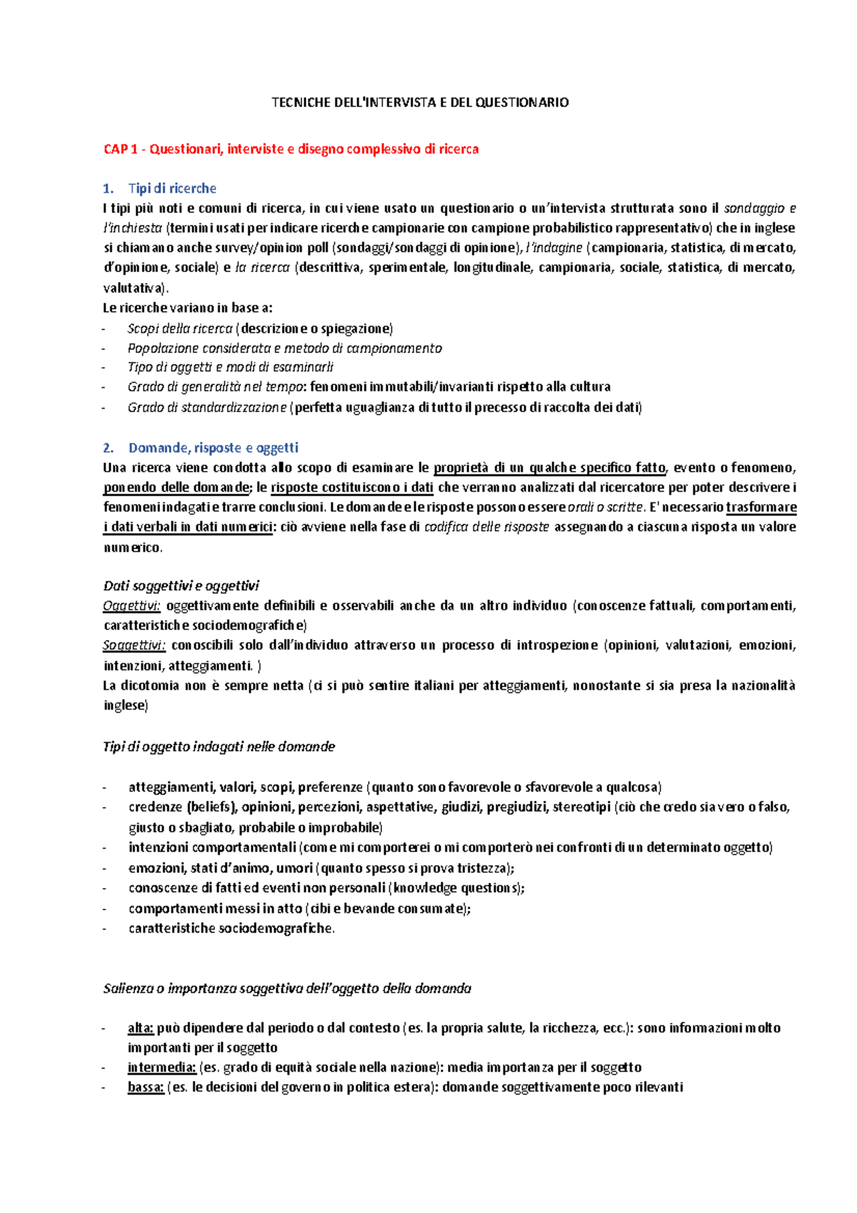 Riassunto tecniche dell intervista e del questionario zammuner ...