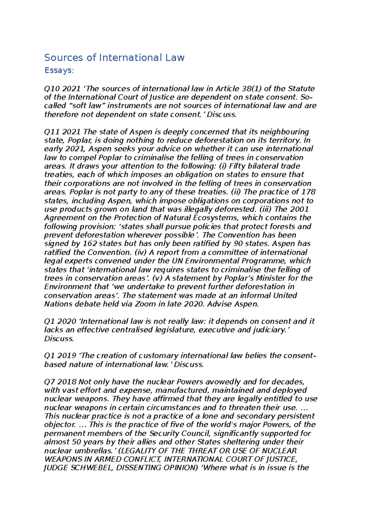 IL Past Essays - Sources of International Law Essays: Q10 2021 ‘The ...