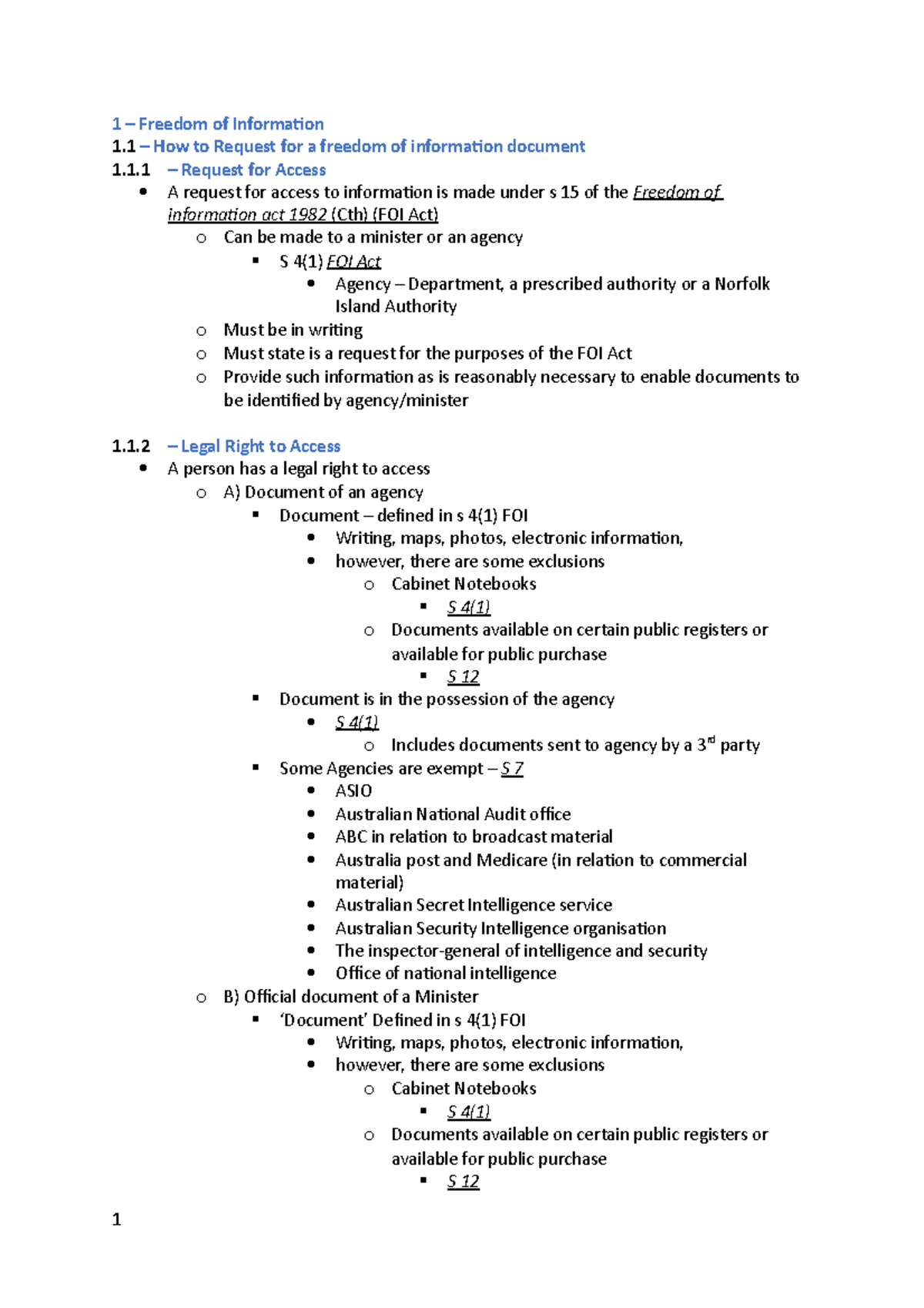 Exam Cheat Sheet - Admin - 1 – Freedom of Information 1– How to Request ...