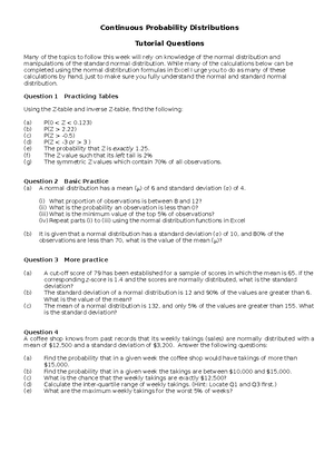 Sampling Distribution Tutorial Questions (2022 - 01) - Solutions ...
