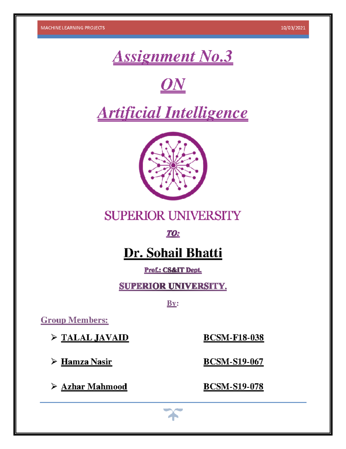 Group Assignment no. 3 ,Machine Learning - Assignment No. ON Artificial ...