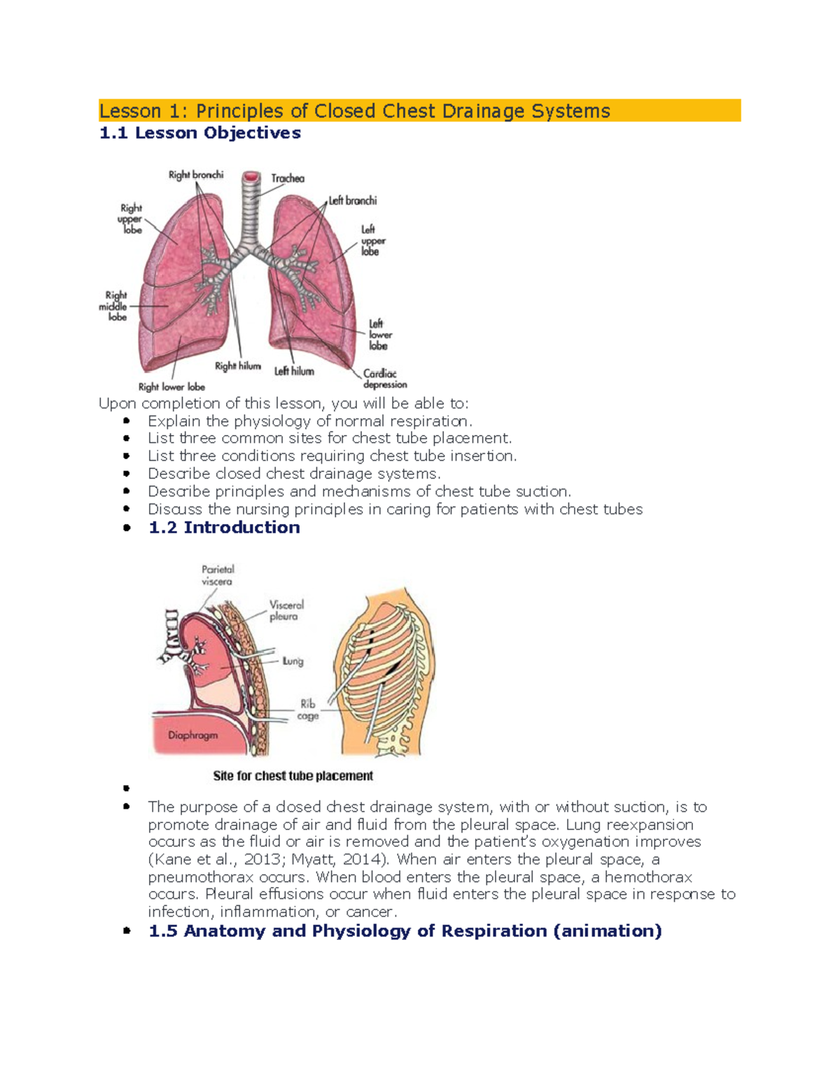 Week 5 266 - Medical surgical - Lesson 1: Principles of Closed Chest ...