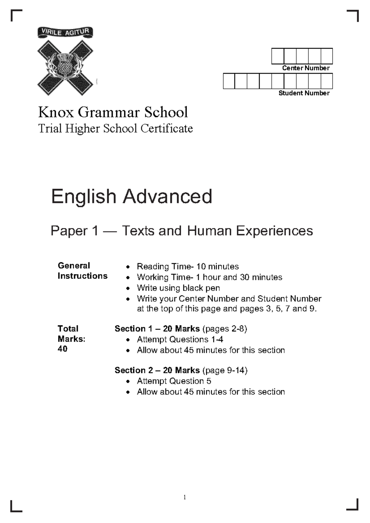 2019 EA - Knox - Trial Paper 1 - English Advanced Paper 1 — Texts and ...