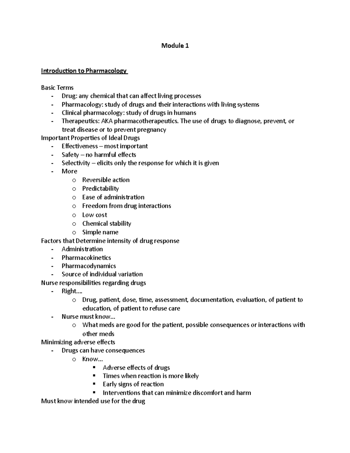 Module 1 - Exam 1 - Module 1 Introducion to Pharmacology Basic Terms ...